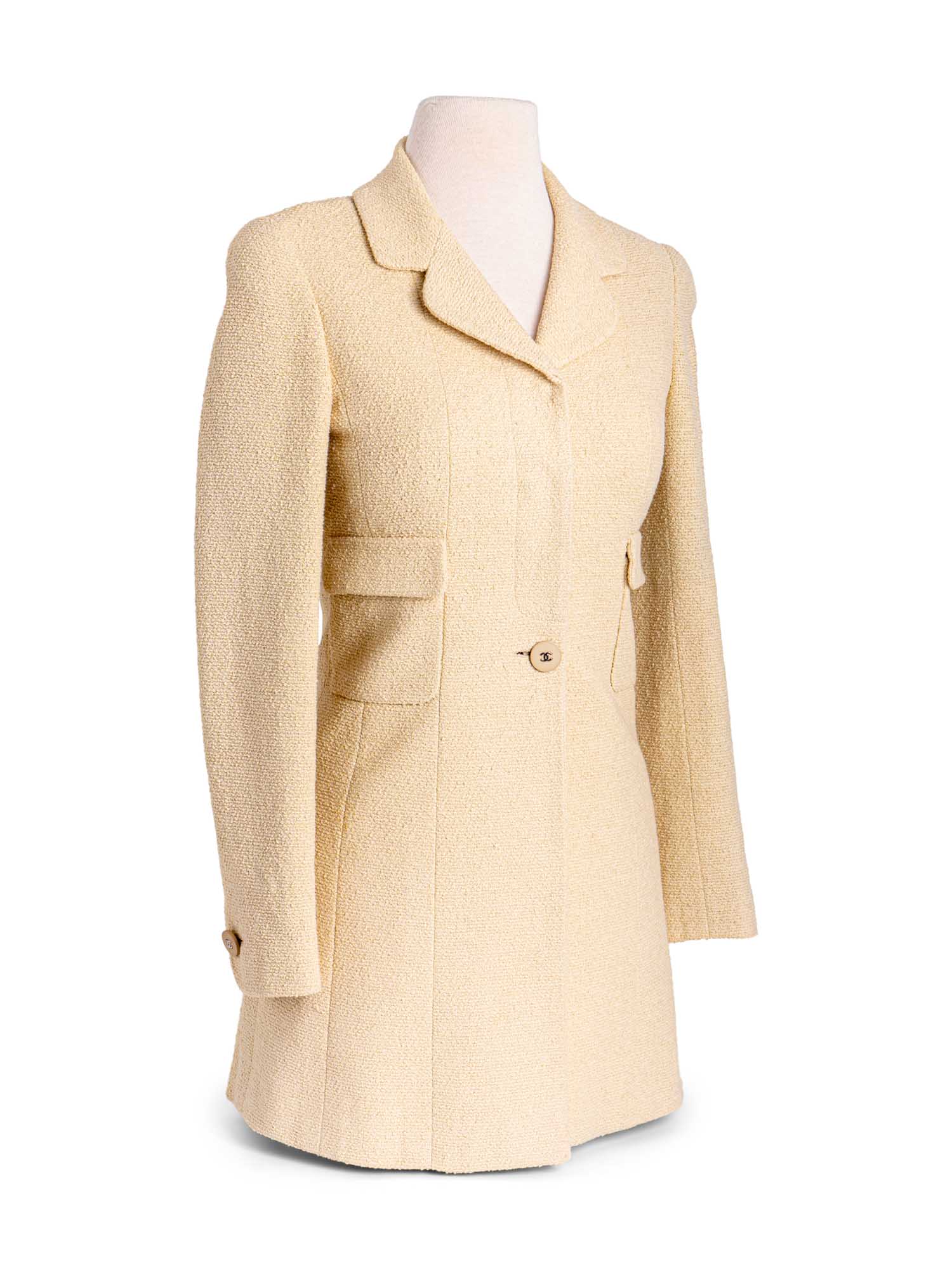 CHANEL CC Logo 90s Tweed Fitted Jacket Beige