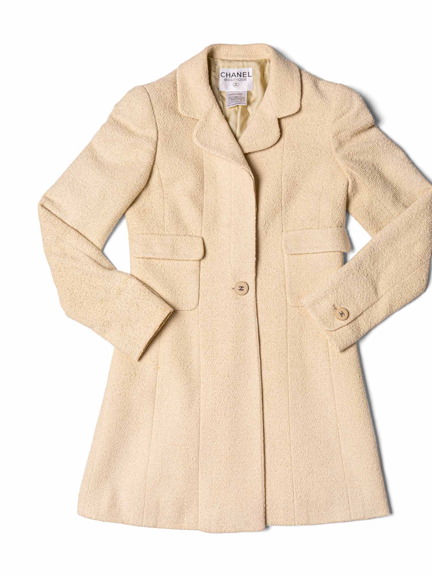 CHANEL CC Logo 90s Tweed Fitted Jacket Beige
