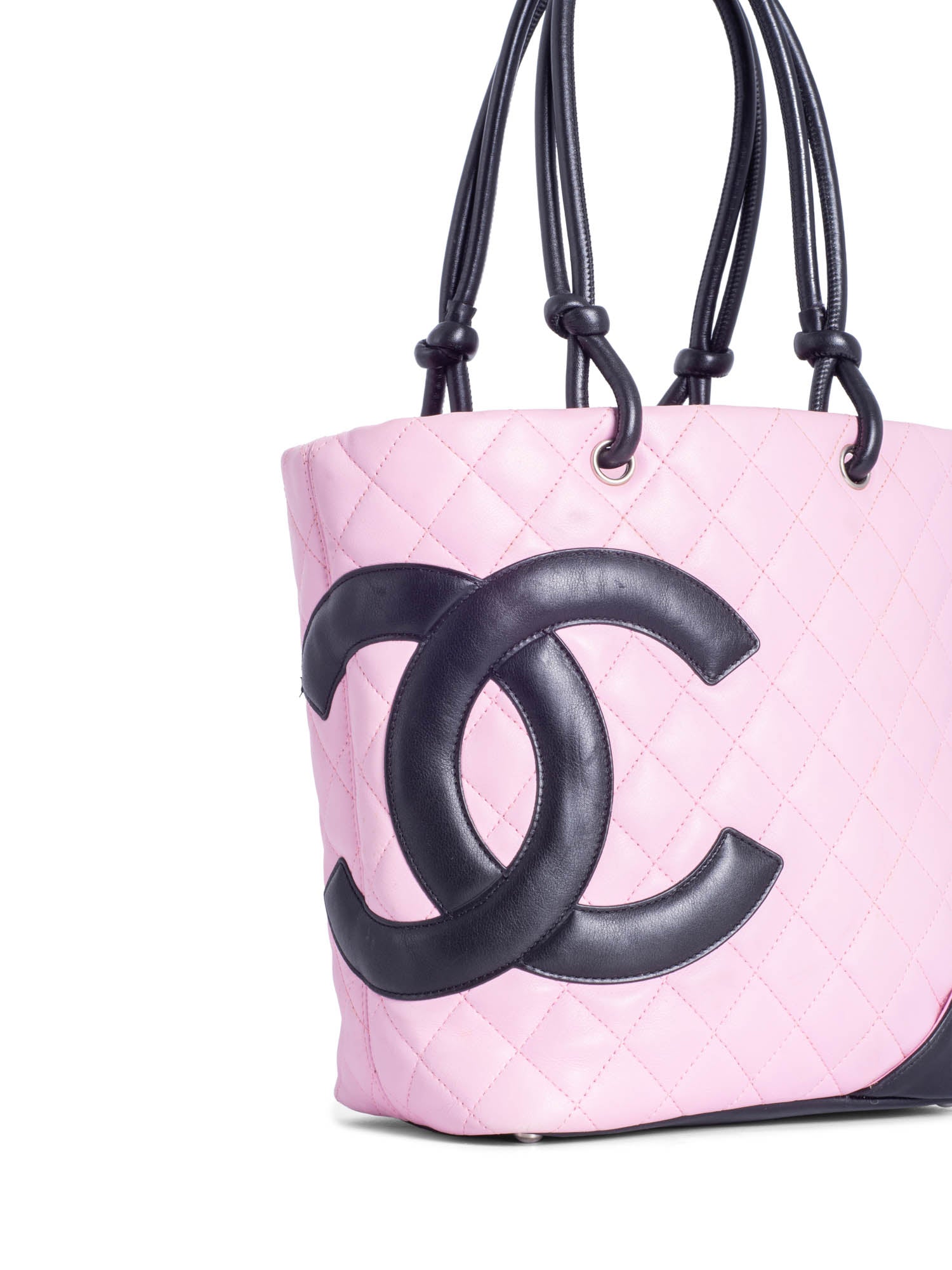 CHANEL CC Logo Quilted Leather Cambon Tote MM Pink