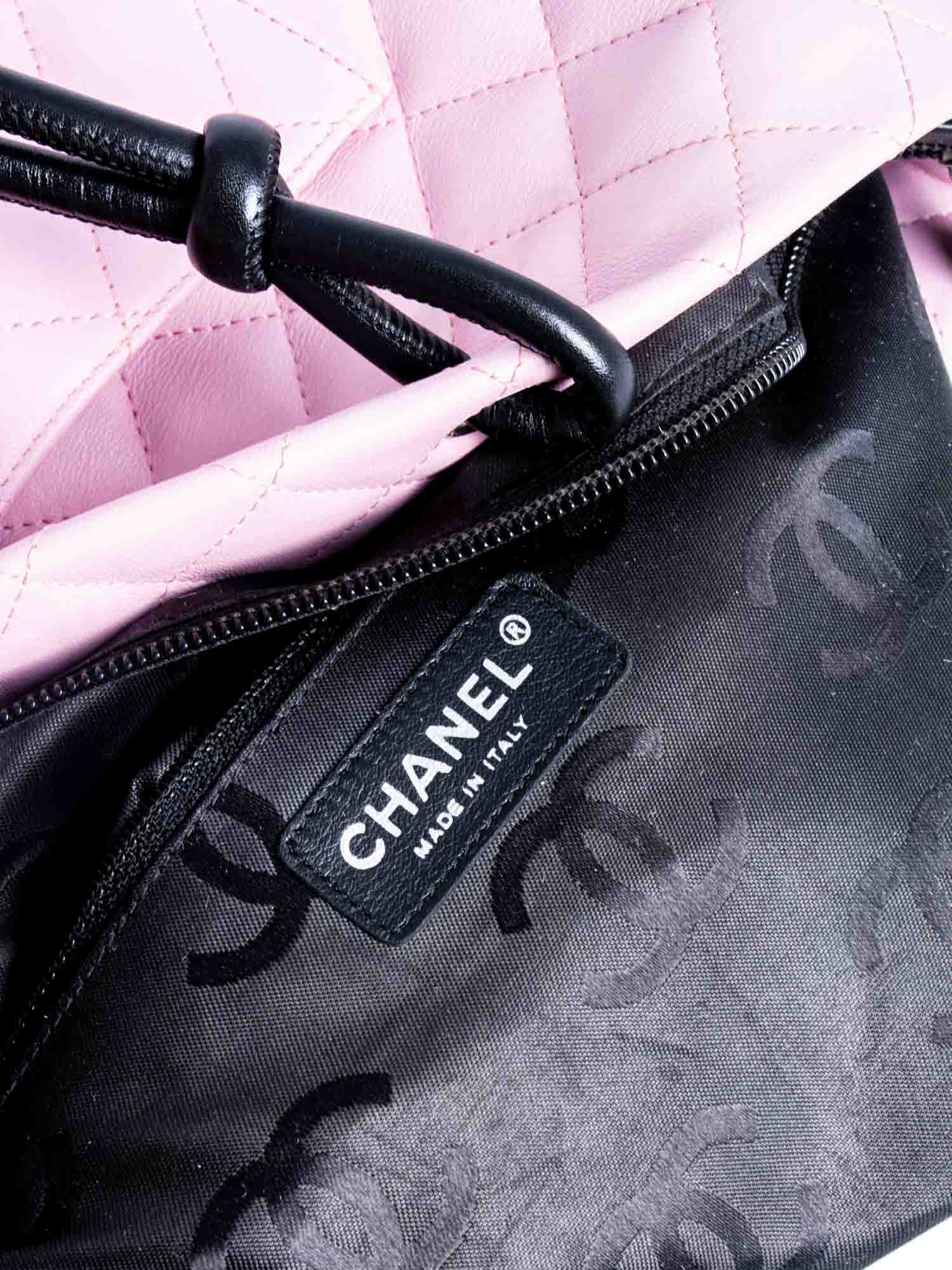 CHANEL CC Logo Quilted Leather Cambon Tote MM Pink