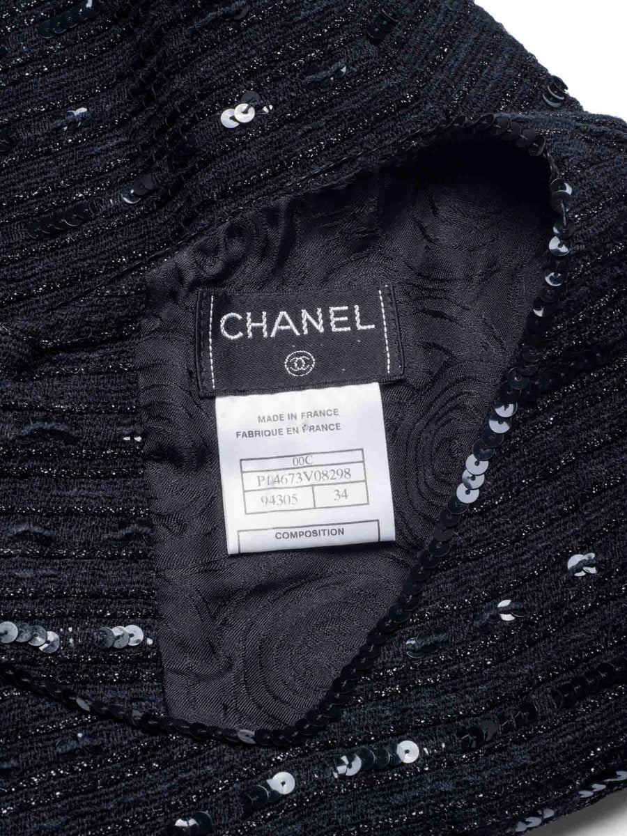 CHANEL CC Logo Sequin Tweed Cropped Top Black