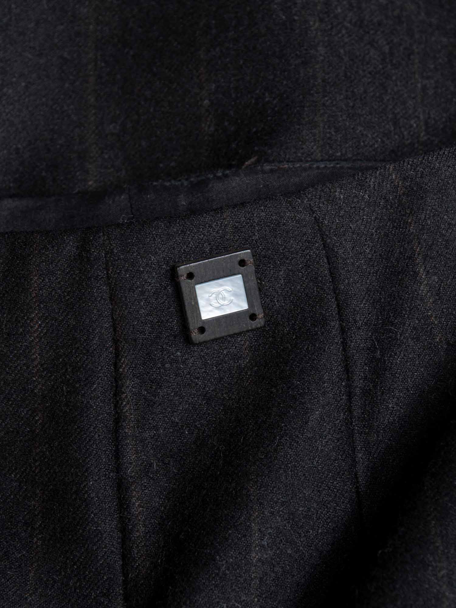 CHANEL CC Logo Wool Cashmere High Waisted Pants Brown