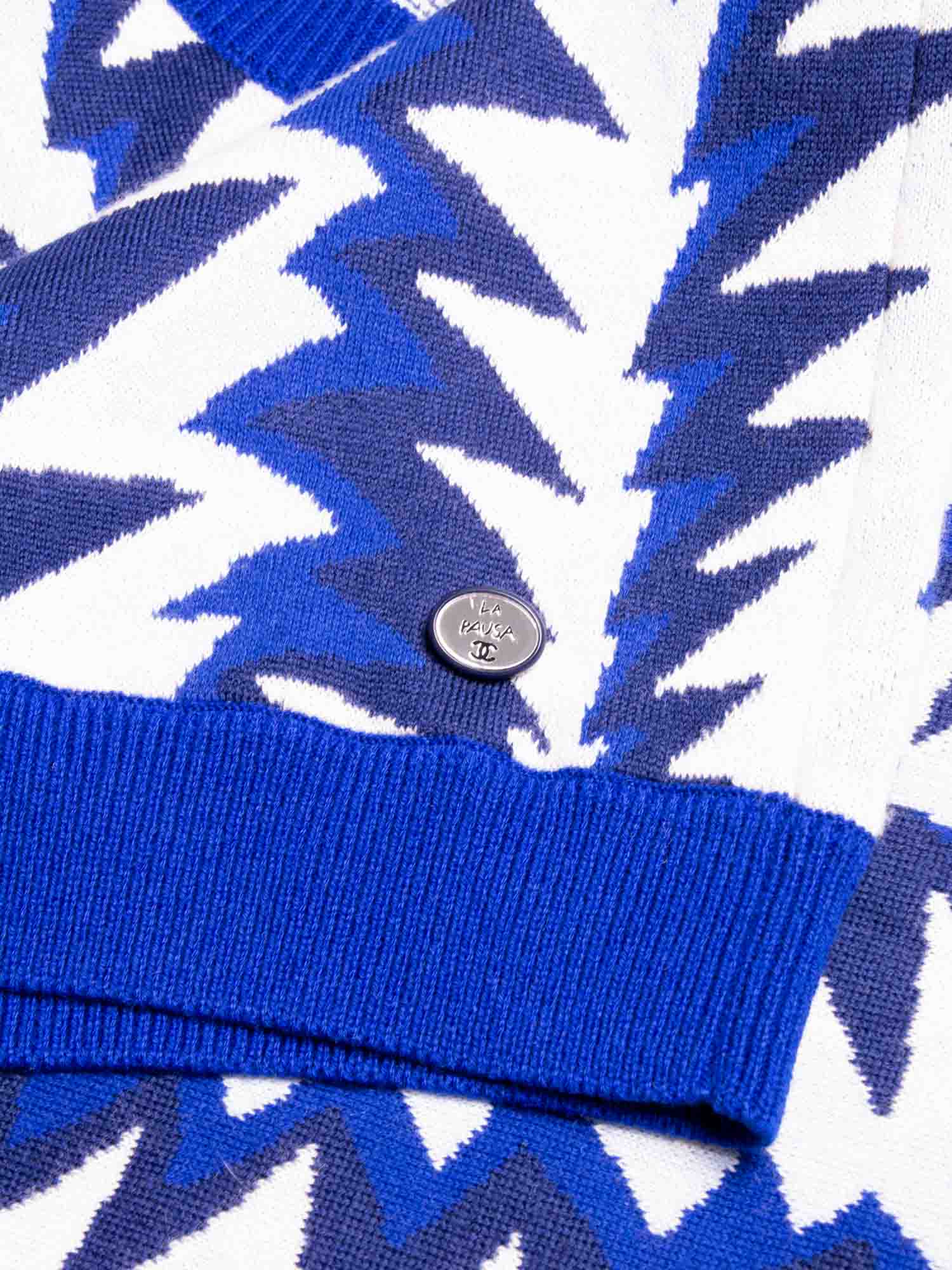 CHANEL Cashmere Blend Abstract Oversized Sweater Blue White