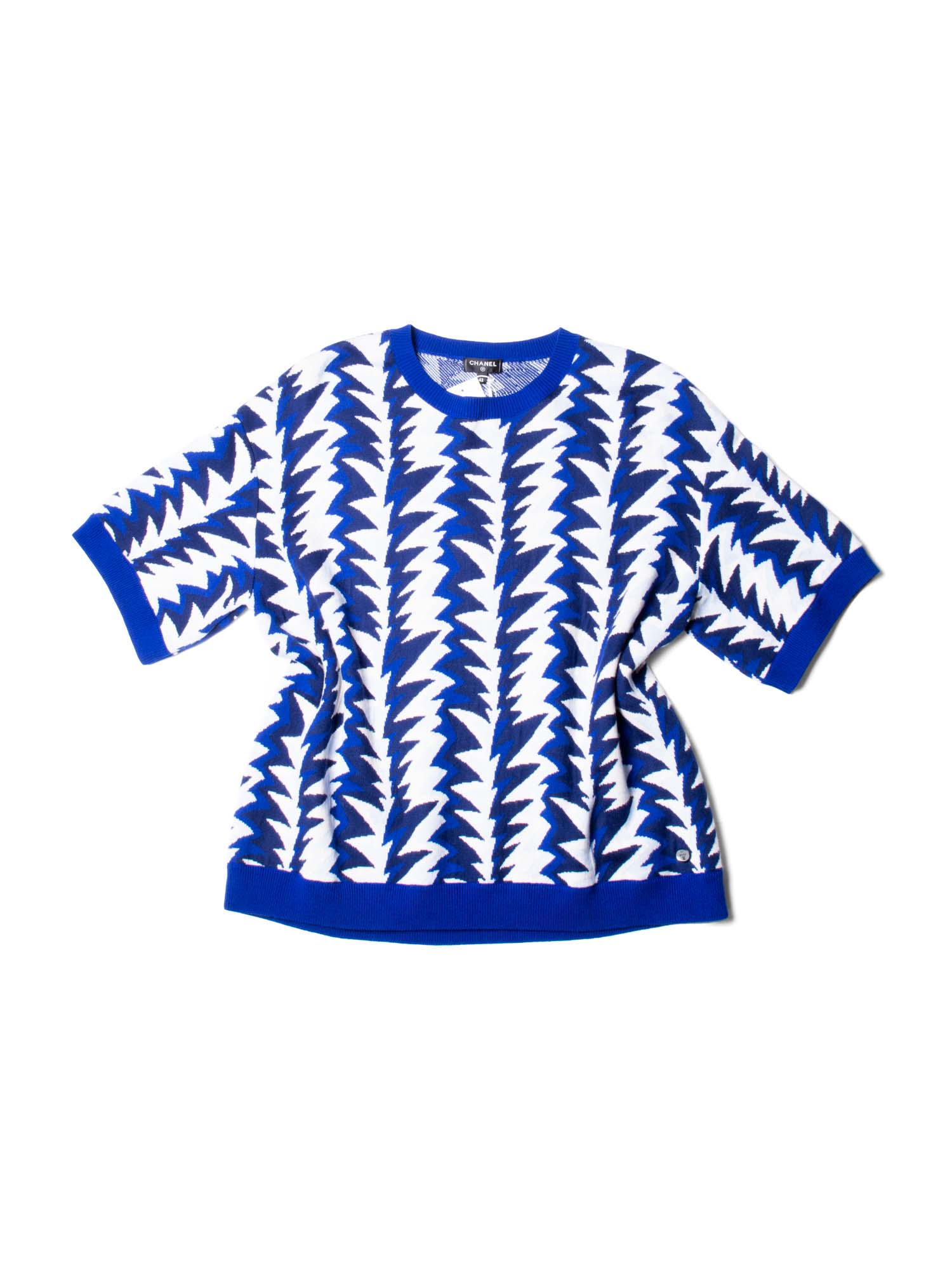 CHANEL Cashmere Blend Abstract Oversized Sweater Blue White