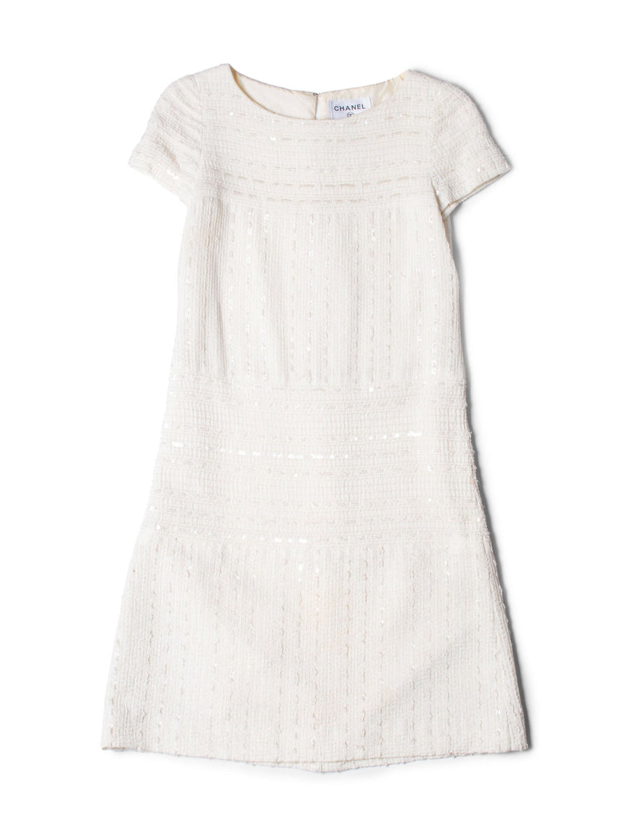 CHANEL Lesage Tweed Sequin Midi Dress Ivory