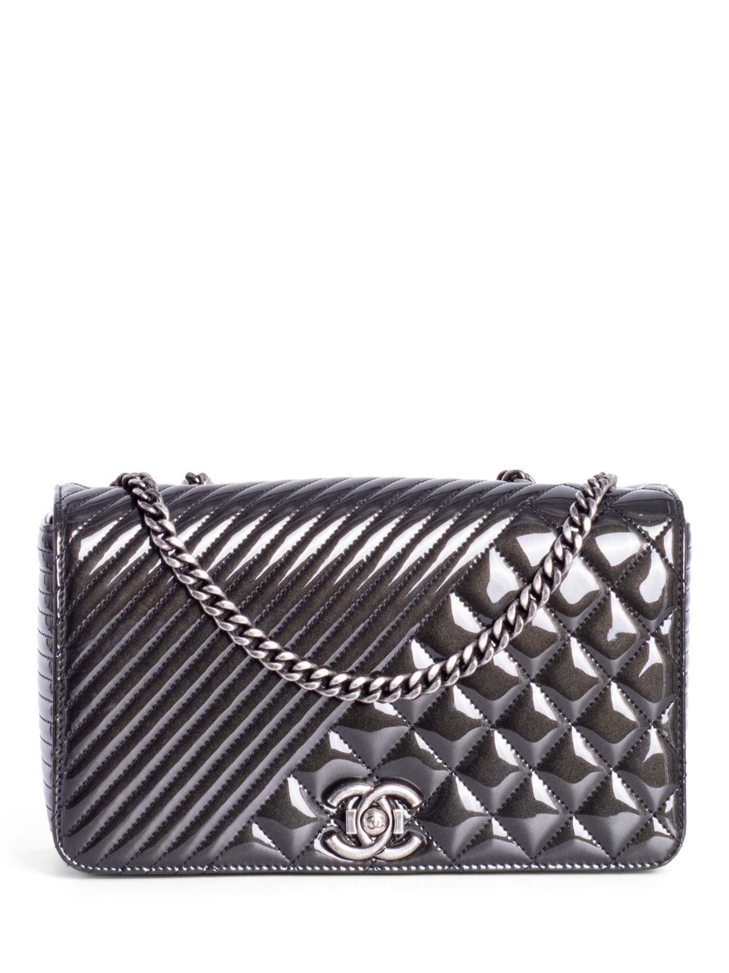 CHANEL Patent Leather CC Logo Coco Boy Medium Flap Bag Black