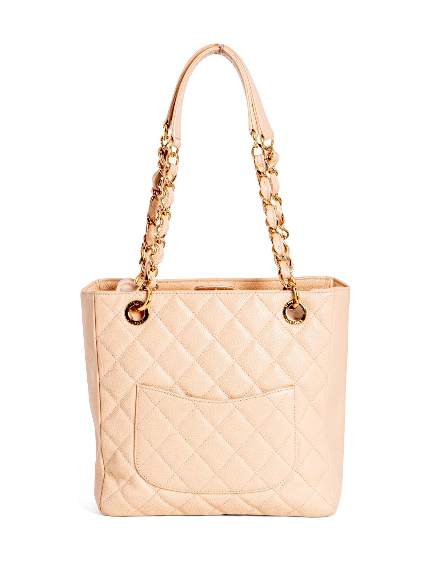 CHANEL Quilted Caviar CC Logo PST Shopper Bag Cream