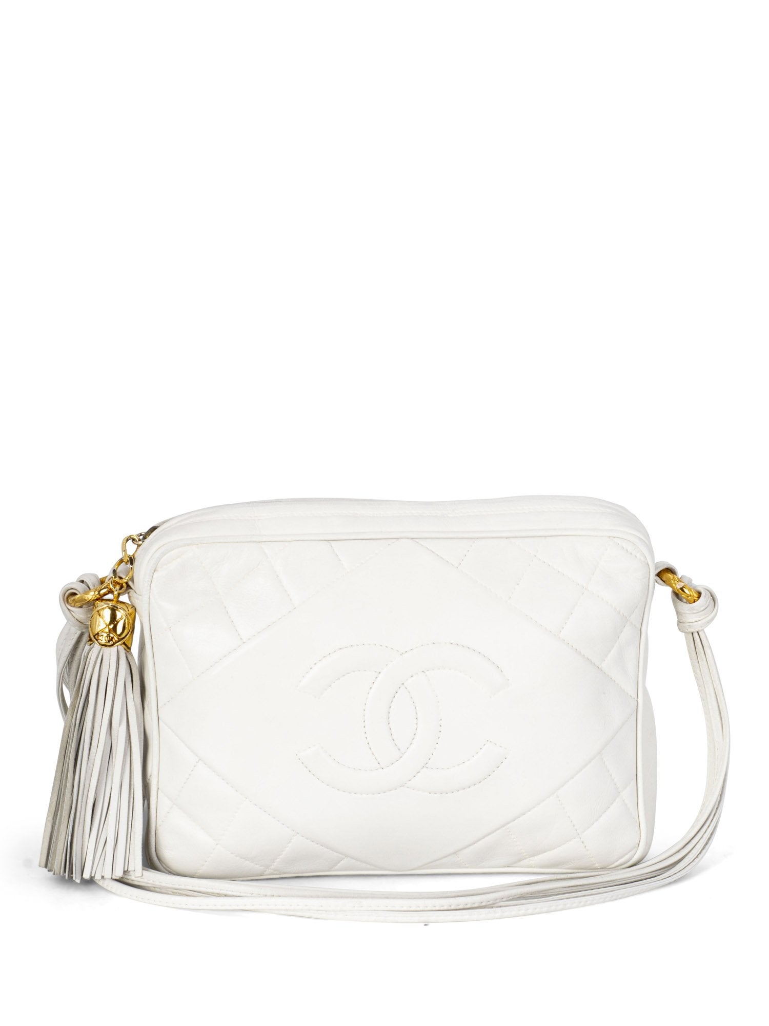 CHANEL Quilted Leather Camera Bag White