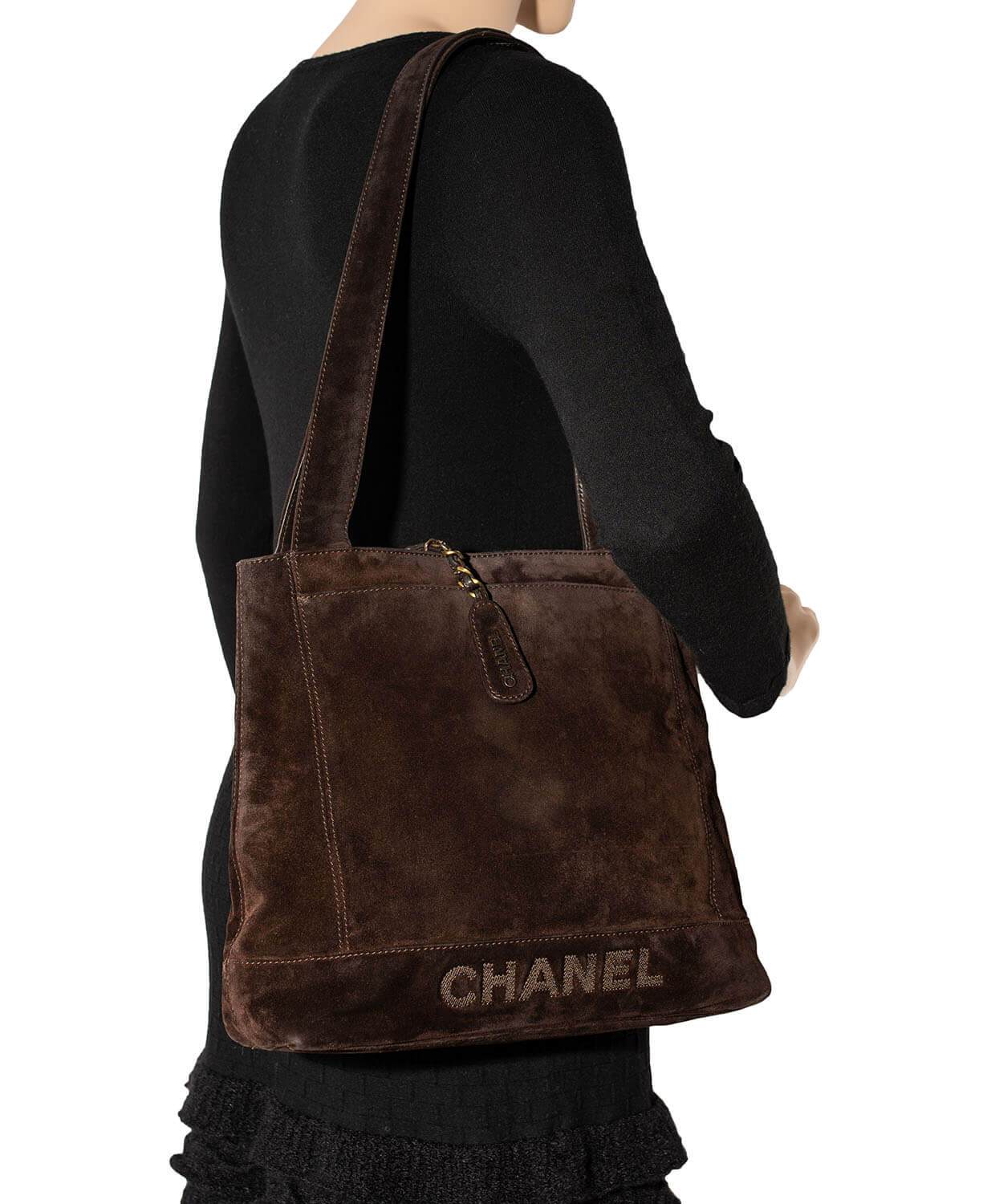 CHANEL Suede Shoulder Bag Brown