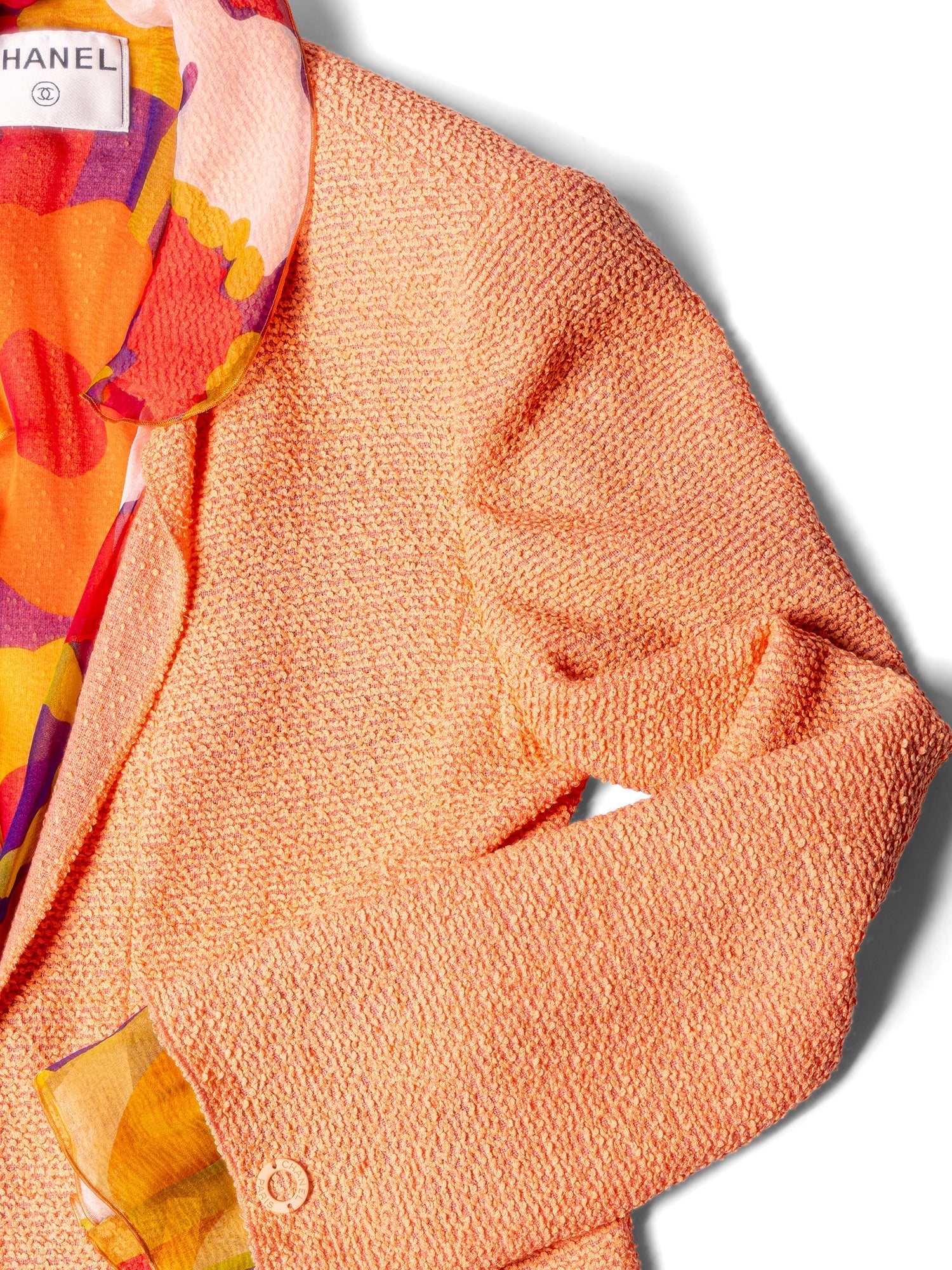 CHANEL Tweed Silk Fringe Jacket Orange