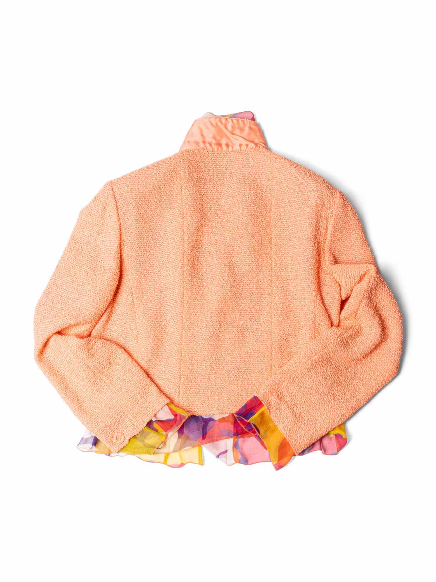 CHANEL Tweed Silk Fringe Jacket Orange