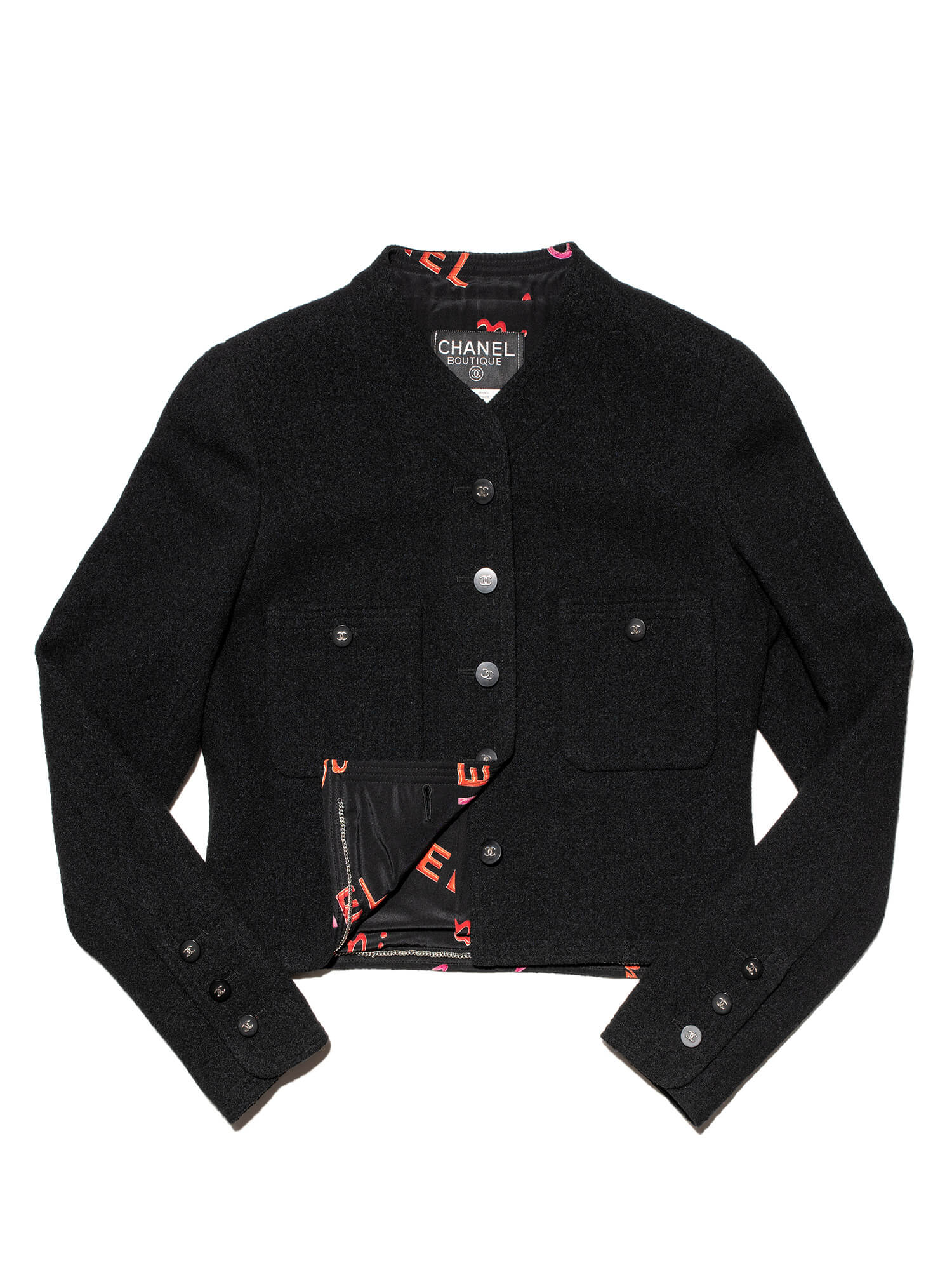 CHANEL Wool Tweed Fitted Jacket Black
