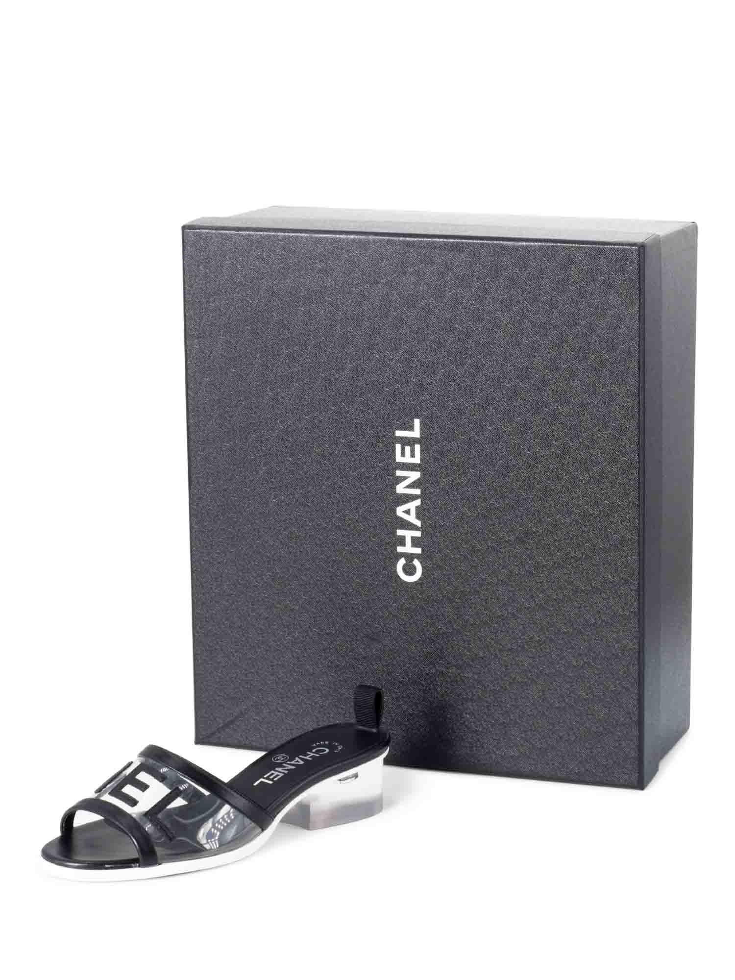 Chanel Logo Transparent PVC Mule Slide Shoes Black