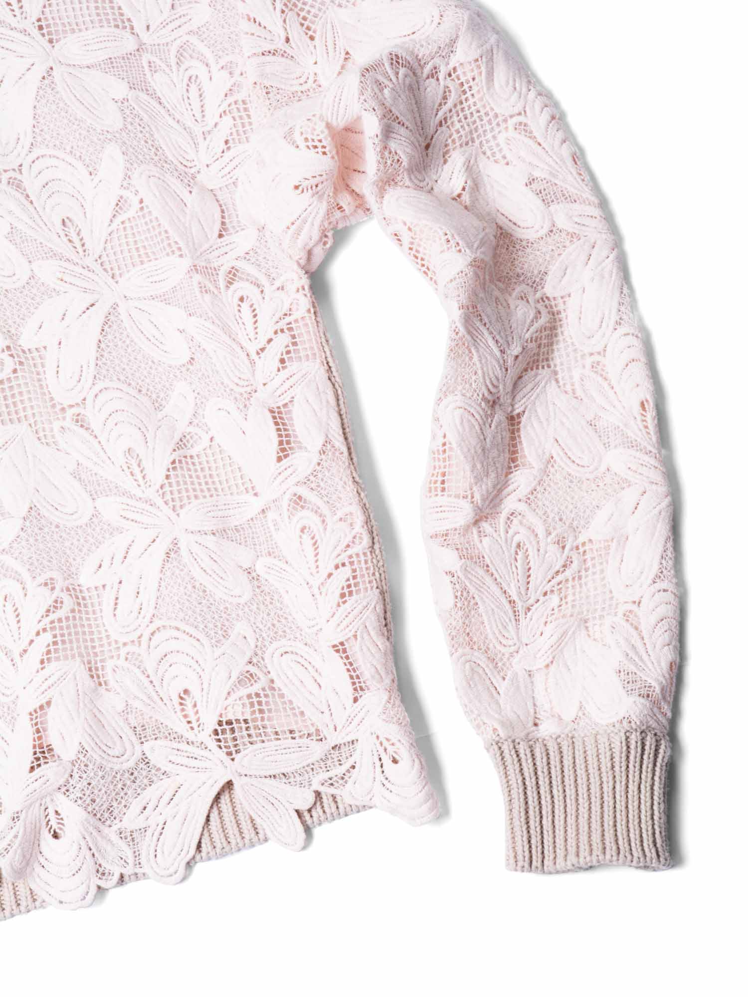 Chloe Cotton Lace Knit Sweater Taupe Pink