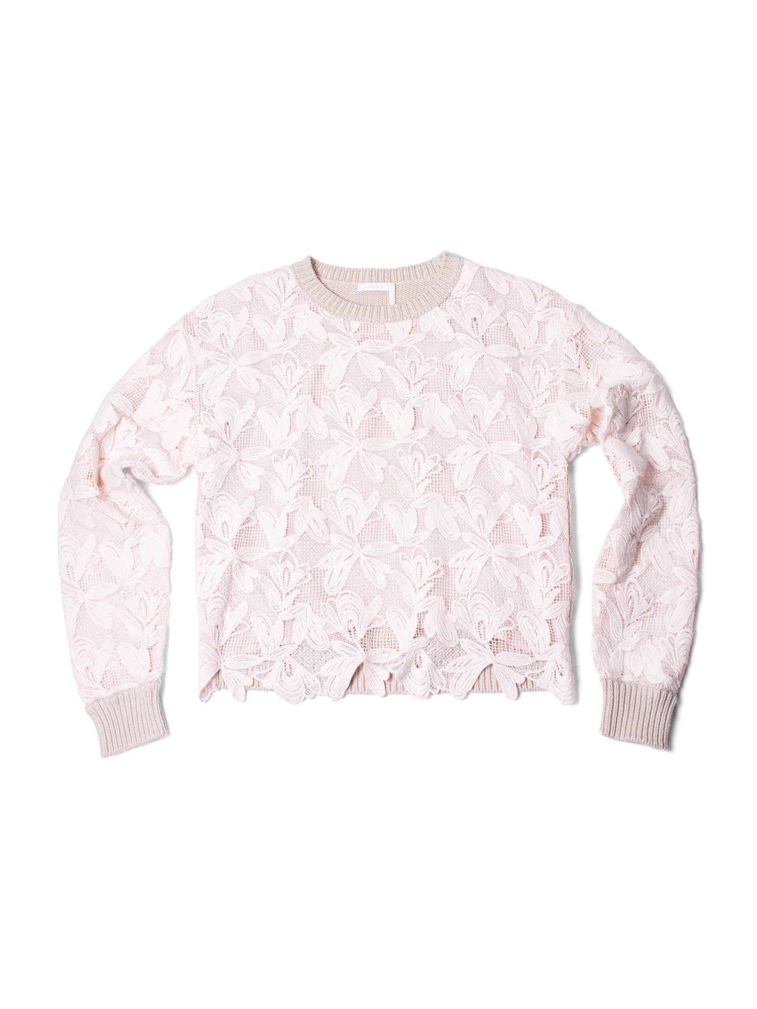 Chloe Cotton Lace Knit Sweater Taupe Pink