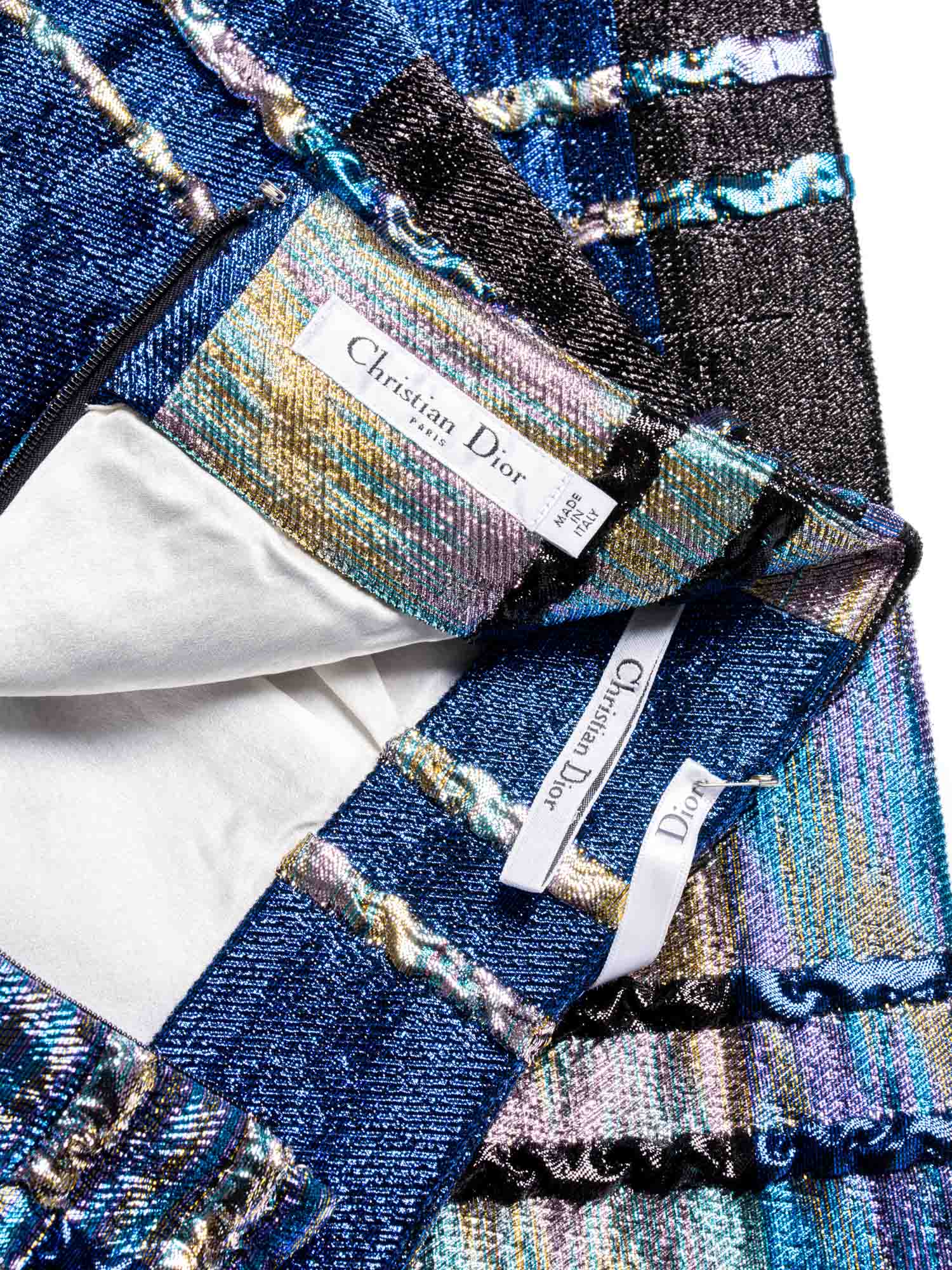 Christian Dior Sparkly Metallic Knit Mini Skirt Blue Black