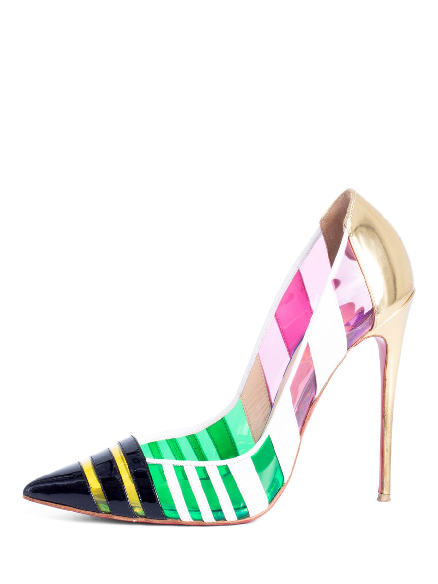 Christian Louboutin Leather Bandy 100 Striped Pumps Multicolor
