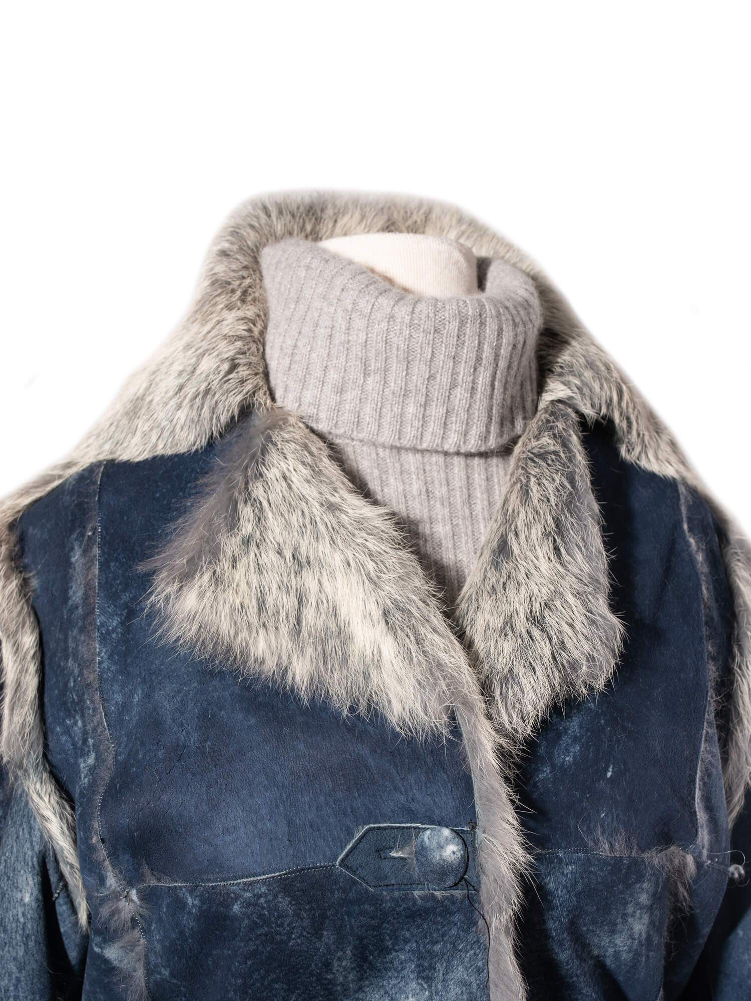Custom Suede Shearling Jacket Blue Grey
