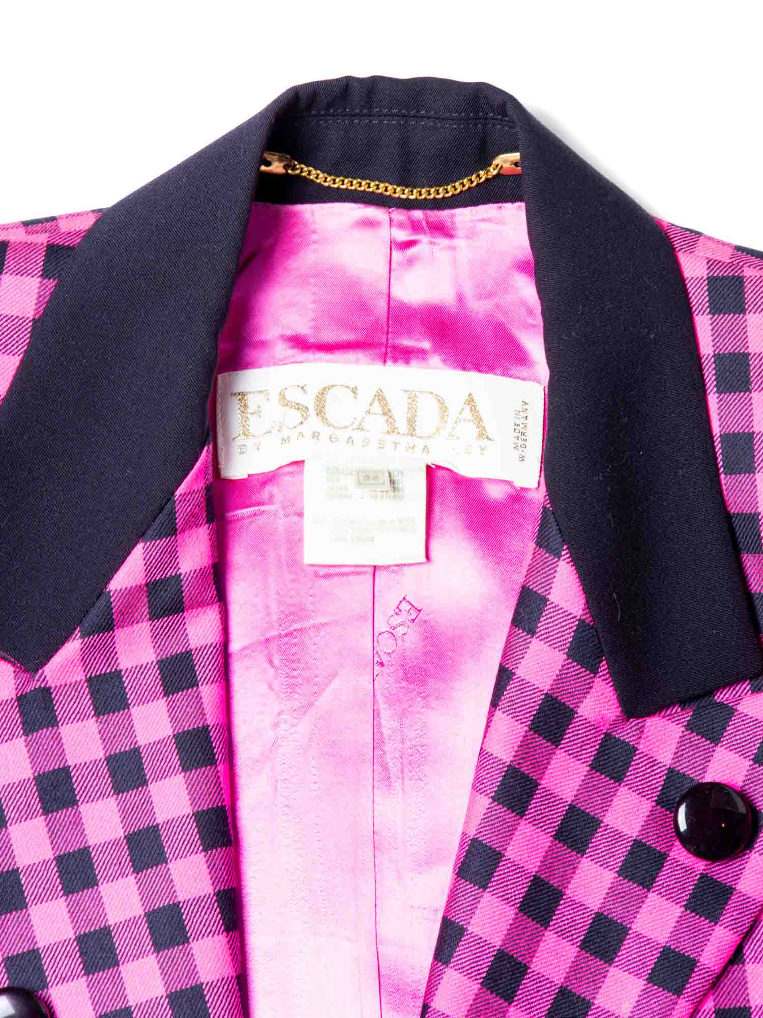 Escada Vintage Wool Plaid Cropped Jacket Pink Black