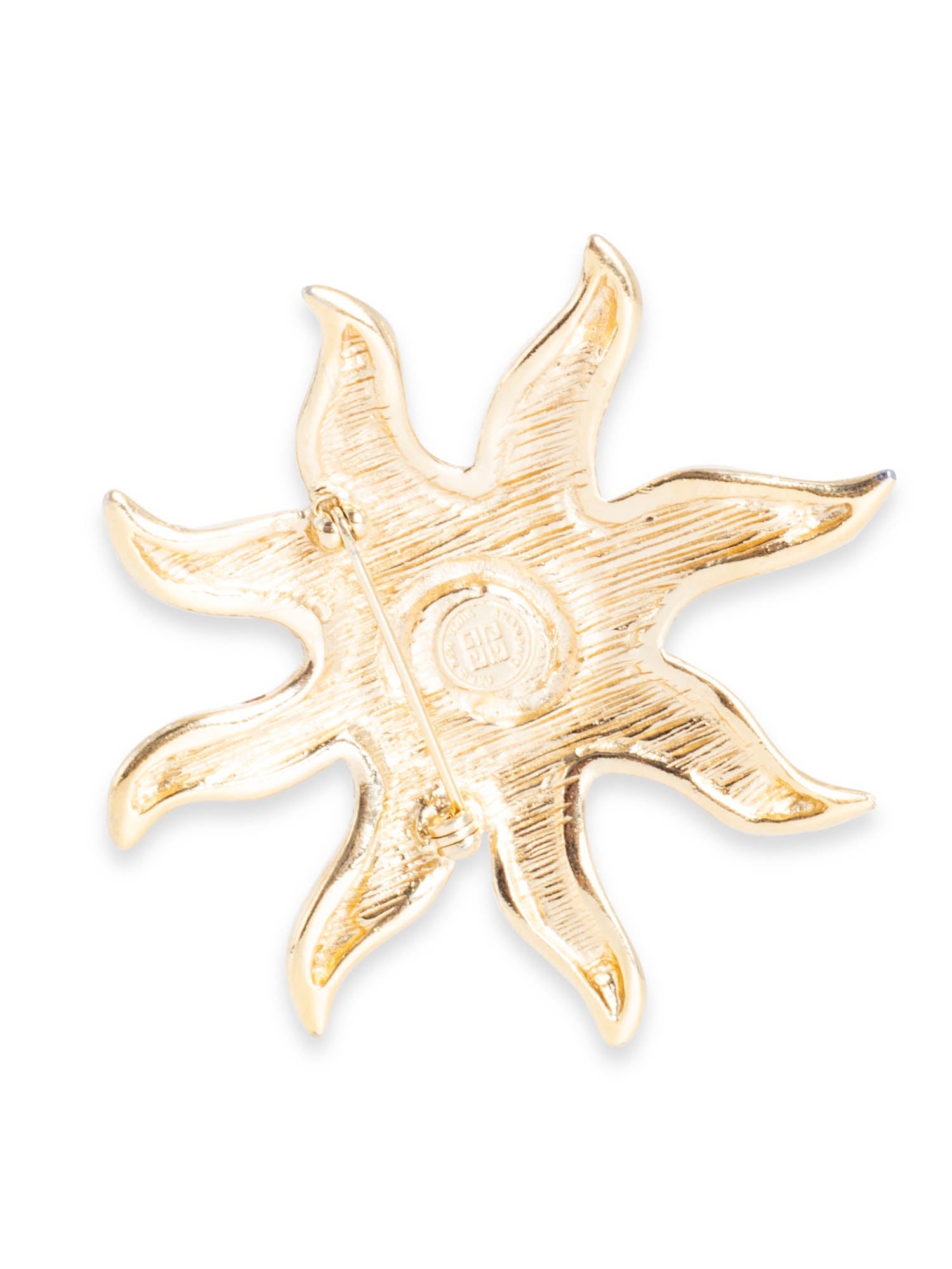 Givenchy G Logo 24K Gold Plated Sun Brooch Pin Gold