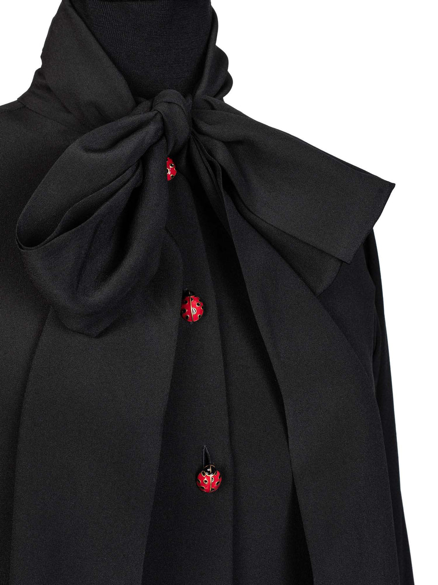 Gucci Silk Bowtie Ladybugs Blouse Black
