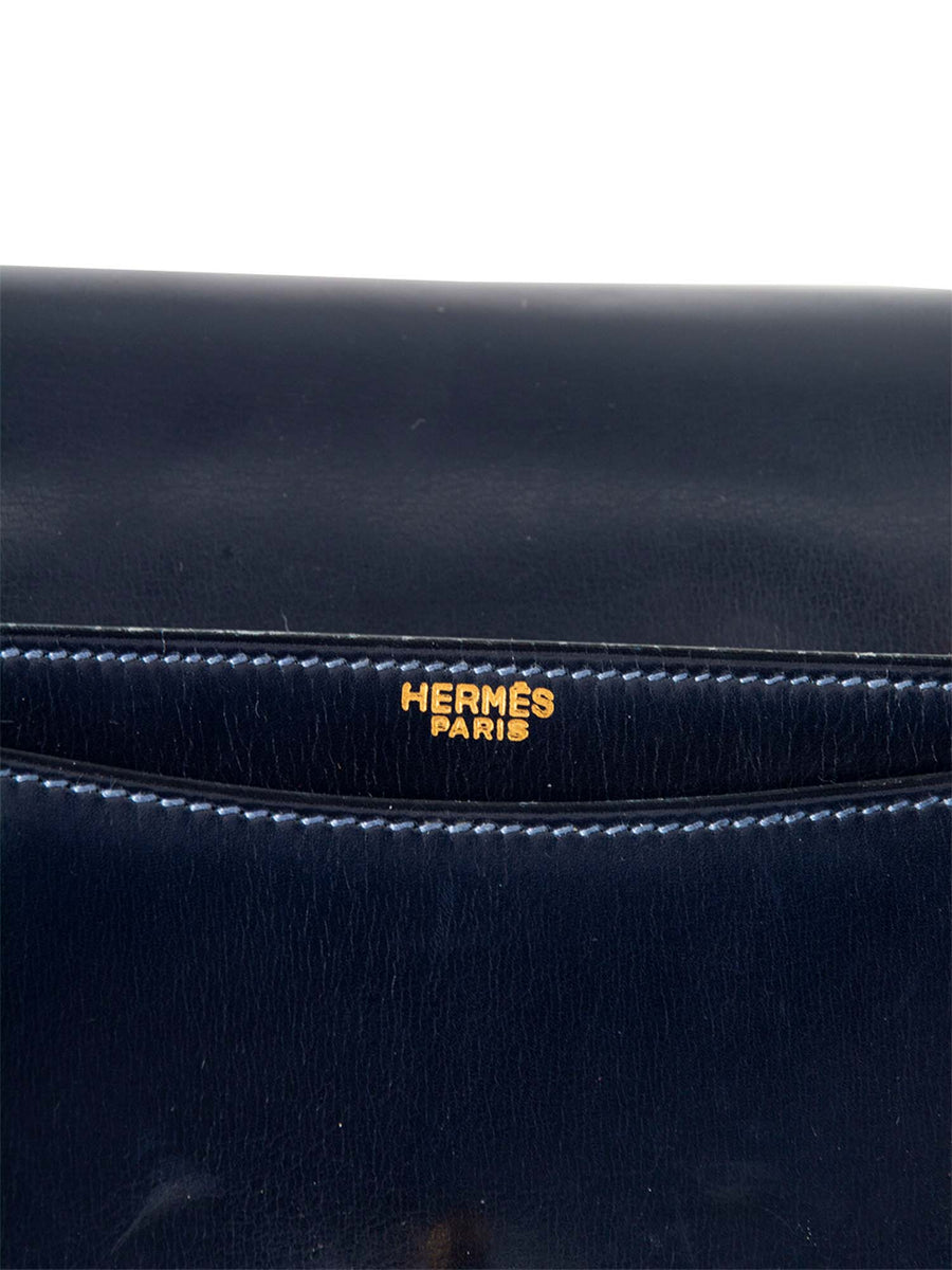Hermes Box Leather Top Handle Flap Bag Blue