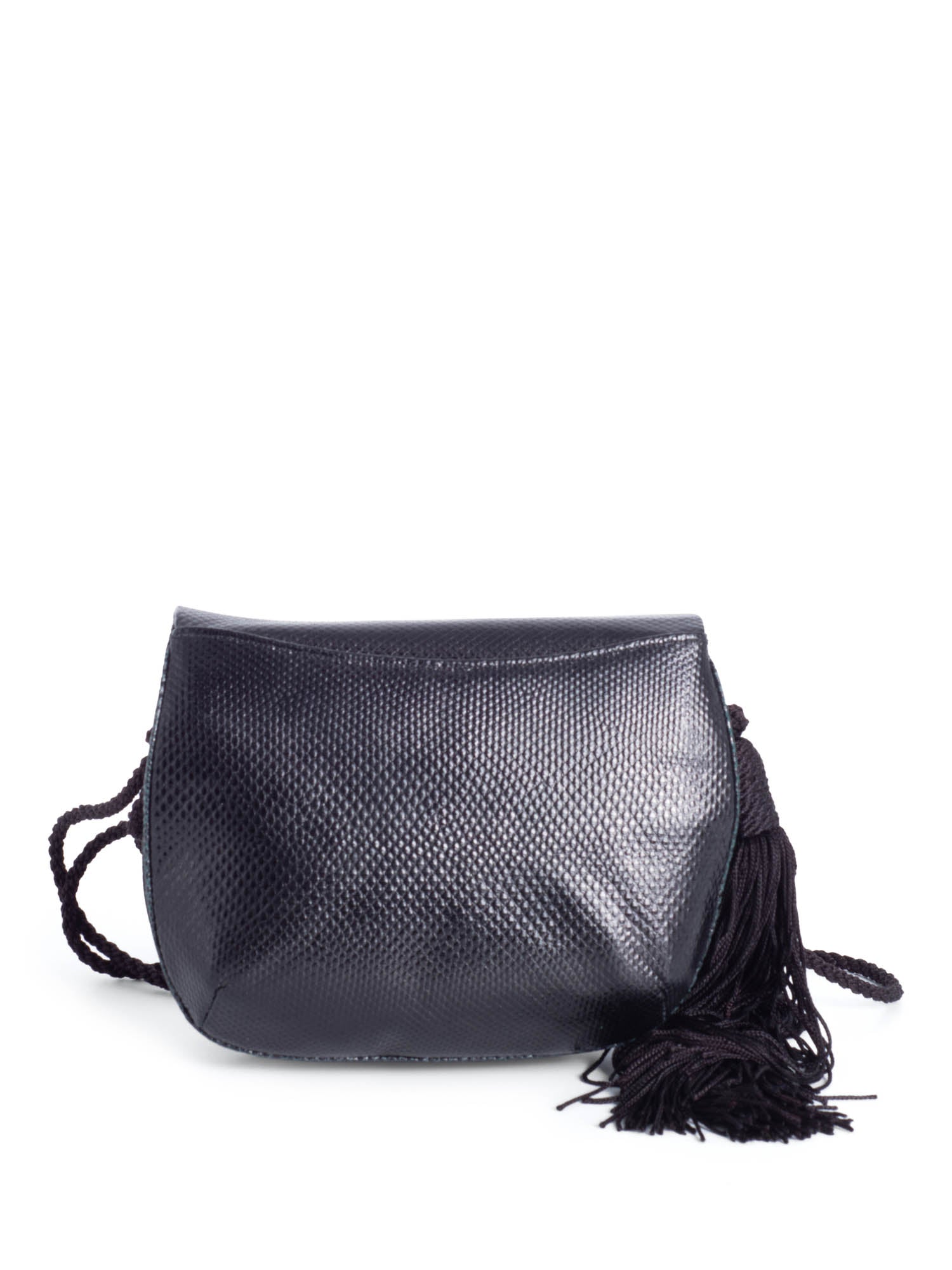 Judith Leiber Python Leather Crystal Tassel Flap Messenger Bag Black