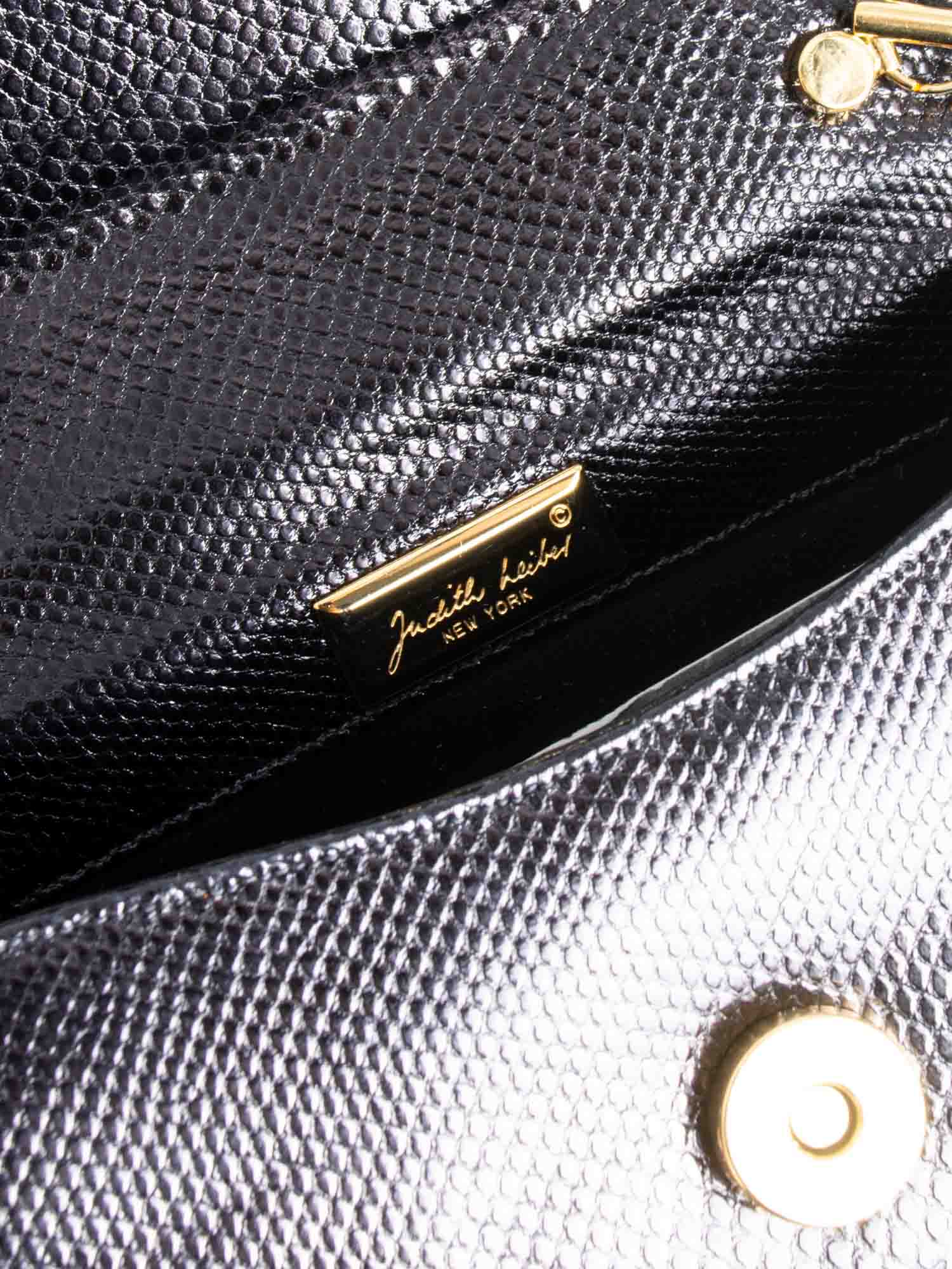 Judith Leiber Python Leather Crystal Tassel Flap Messenger Bag Black