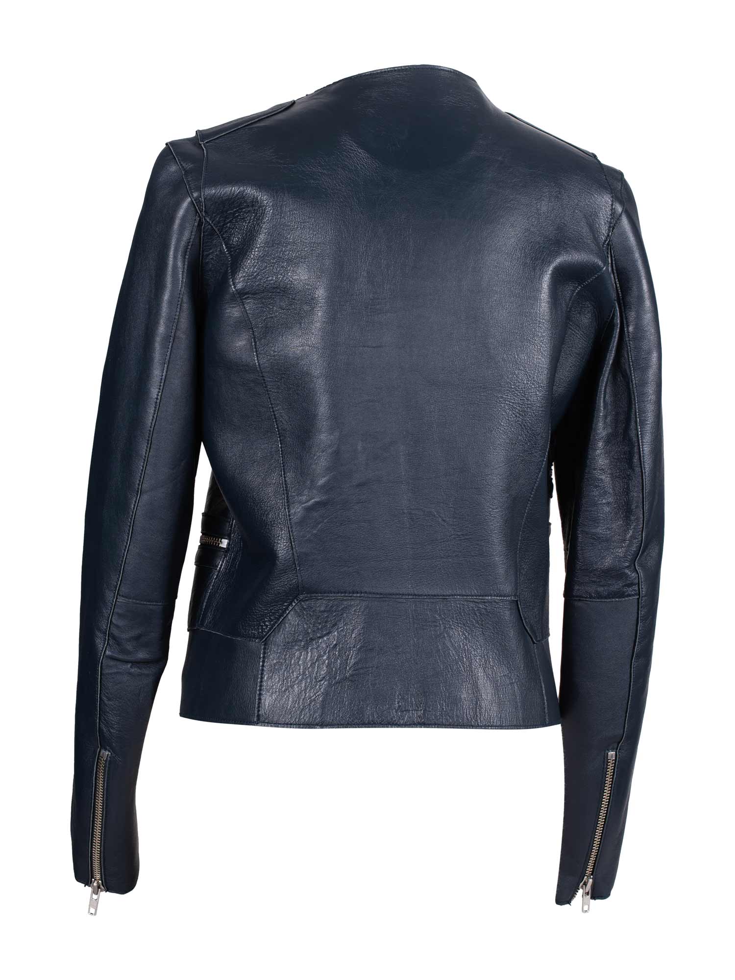 Maje Leather Biker Jacket Navy Blue