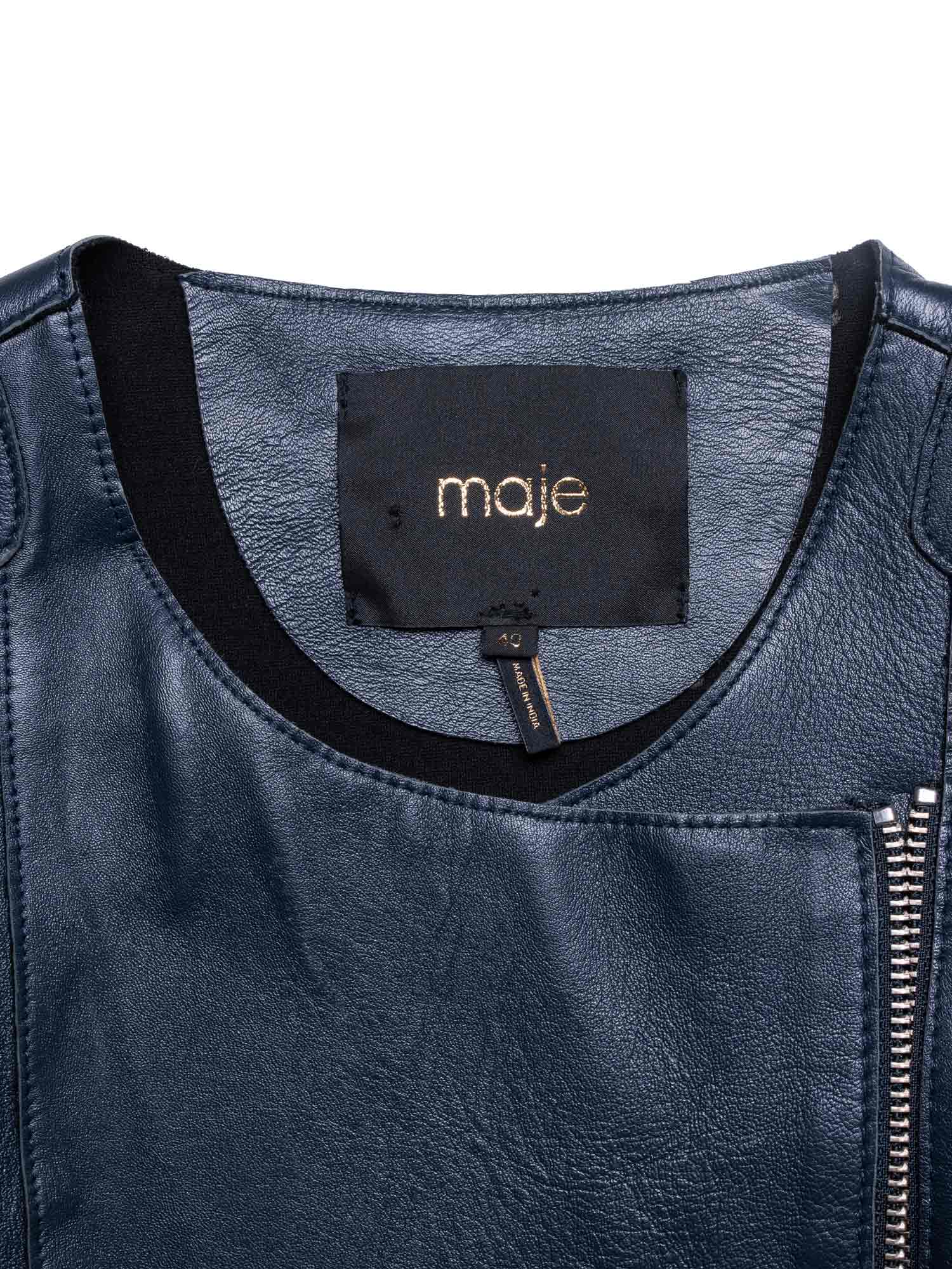 Maje Leather Biker Jacket Navy Blue