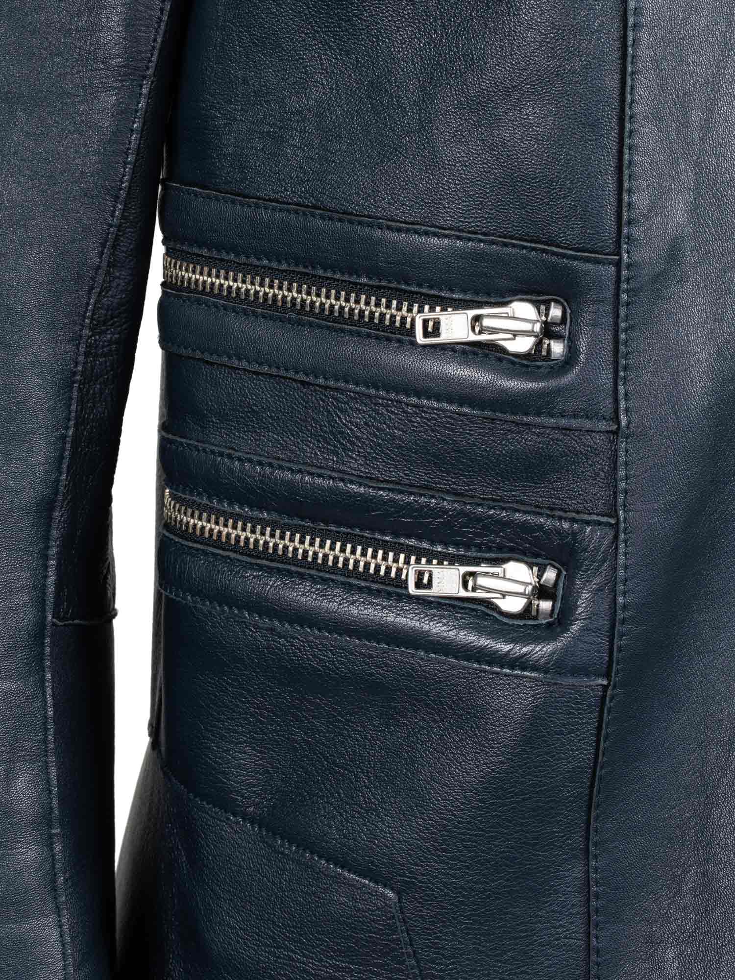 Maje Leather Biker Jacket Navy Blue