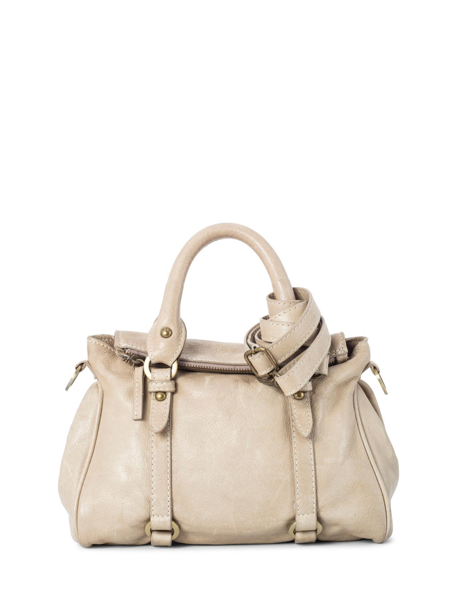 Peserico Distressed Leather Mini Messenger Bag Taupe