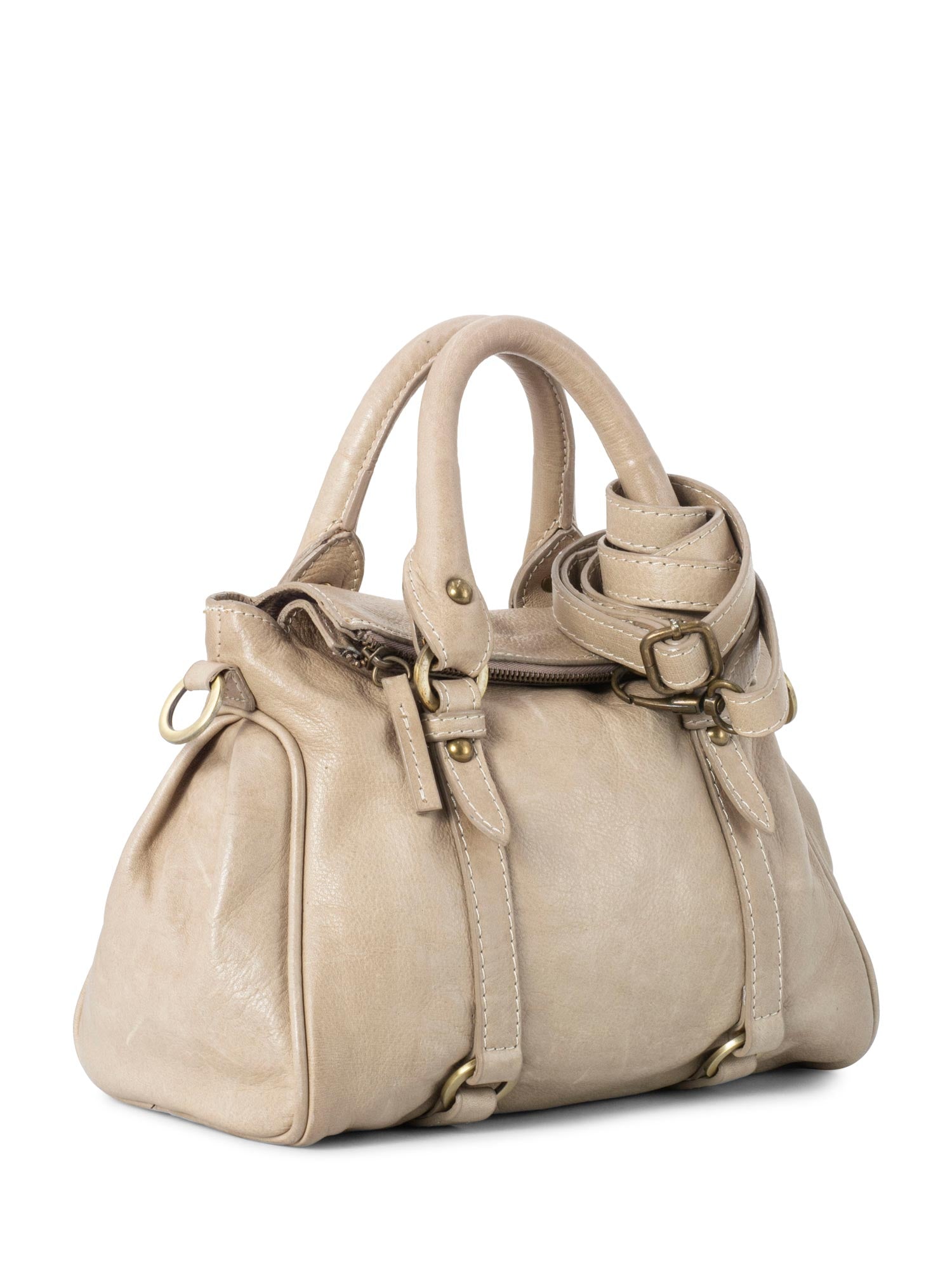 Peserico Distressed Leather Mini Messenger Bag Taupe
