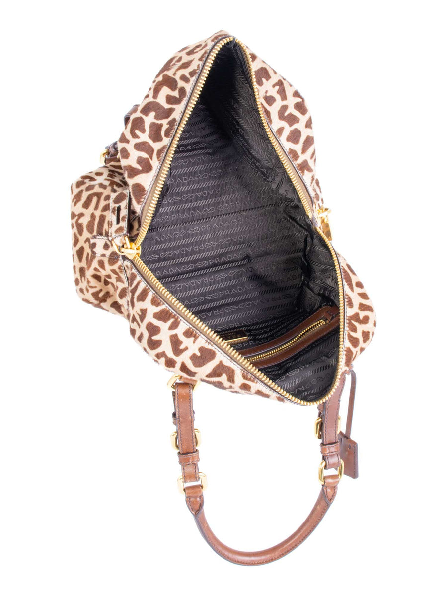 Prada Animal Print Calf Hair Shoulder Bag Brown