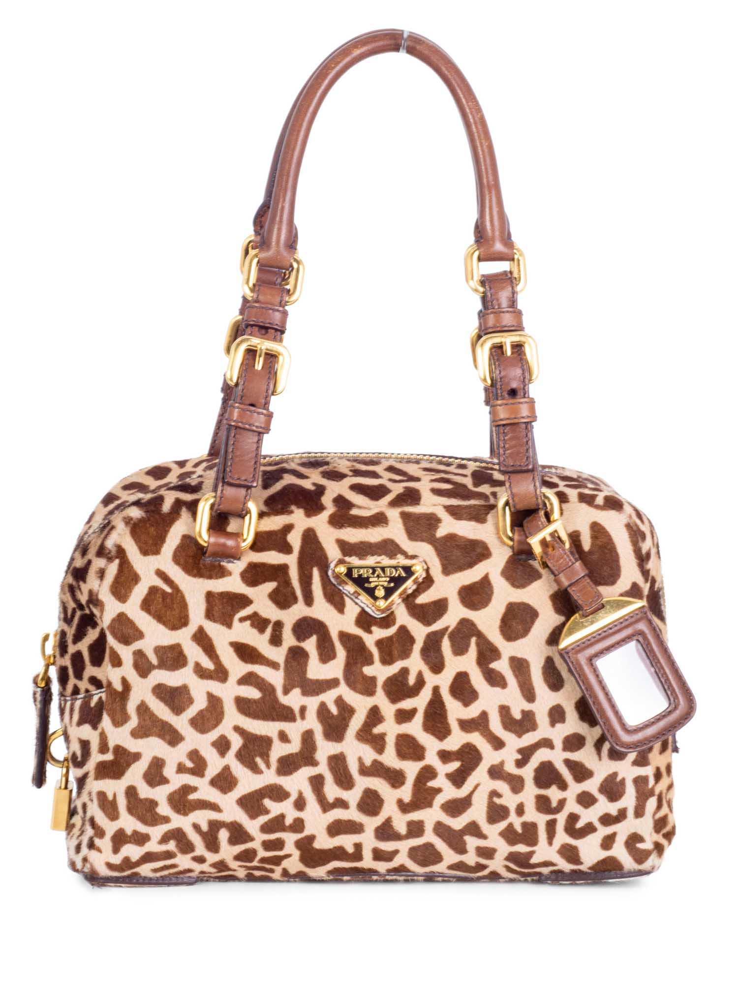 Prada Animal Print Calf Hair Shoulder Bag Brown
