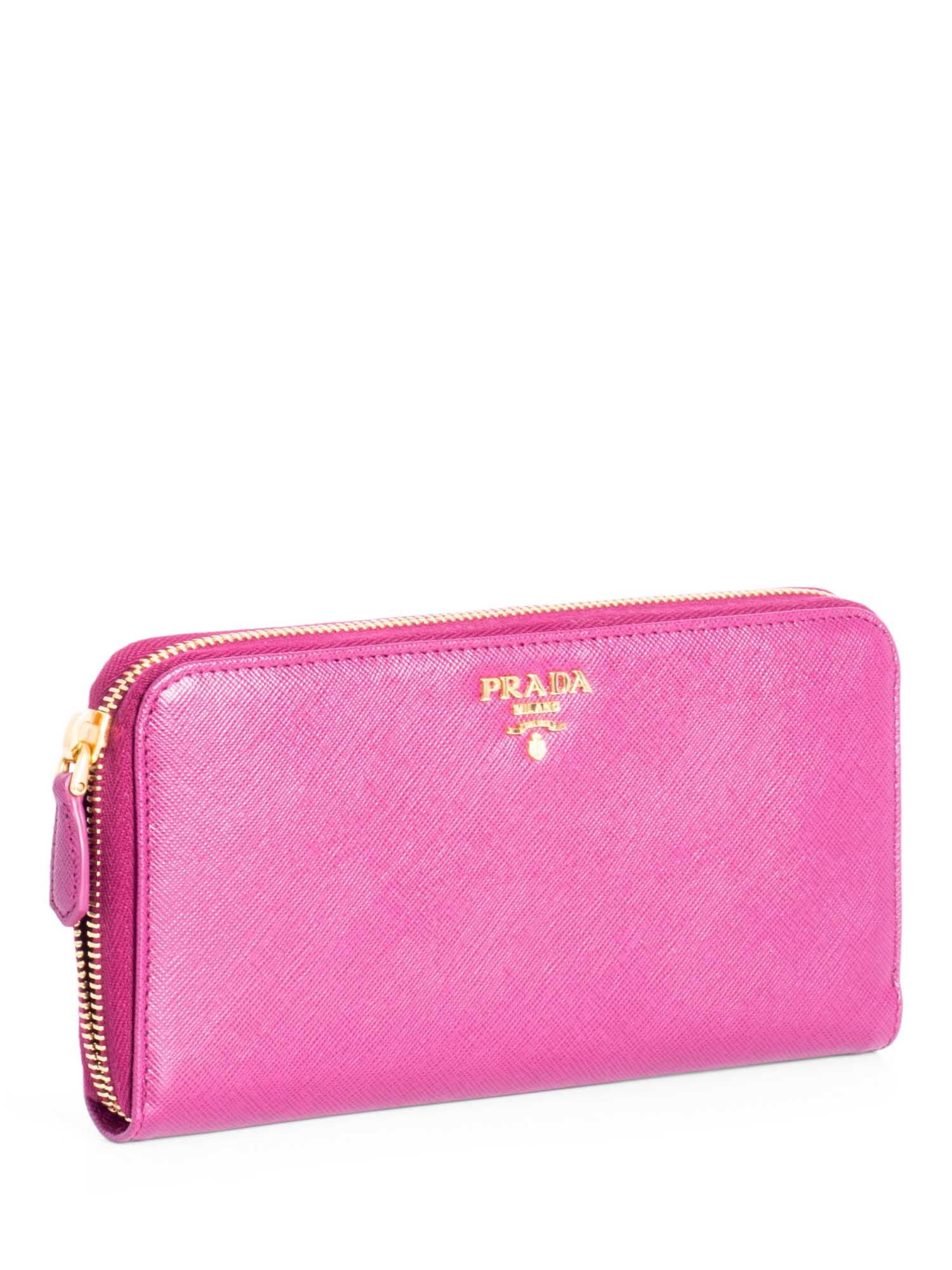 Prada Large Saffiano Zip-Around Wallet Pink