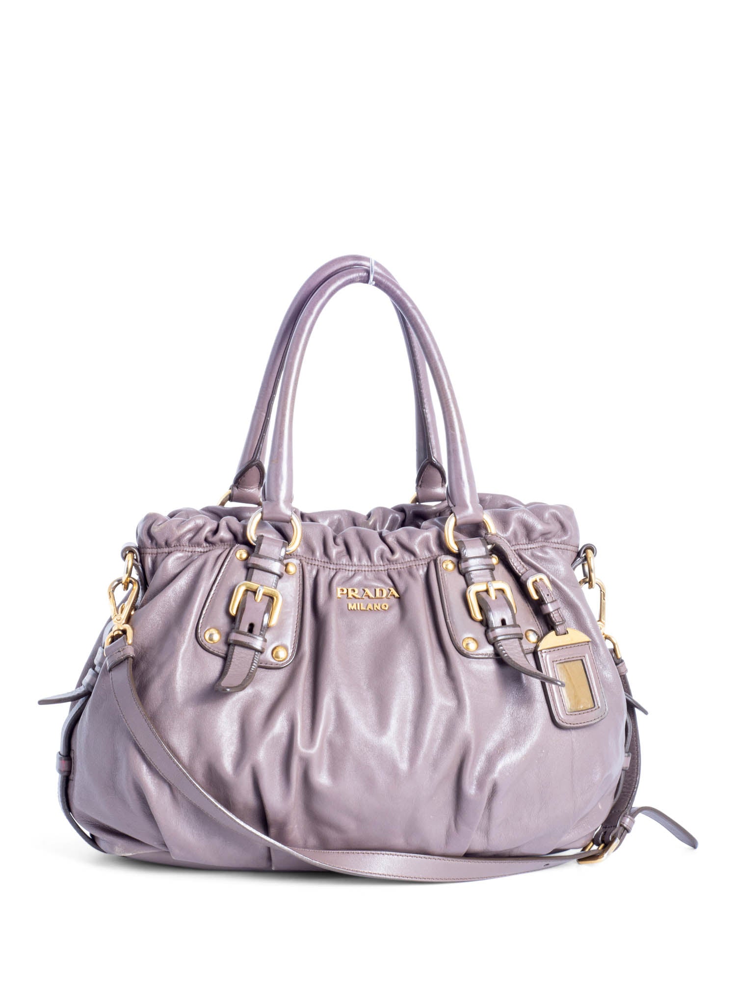 Prada Leather Ruched Top Handle Bag Taupe