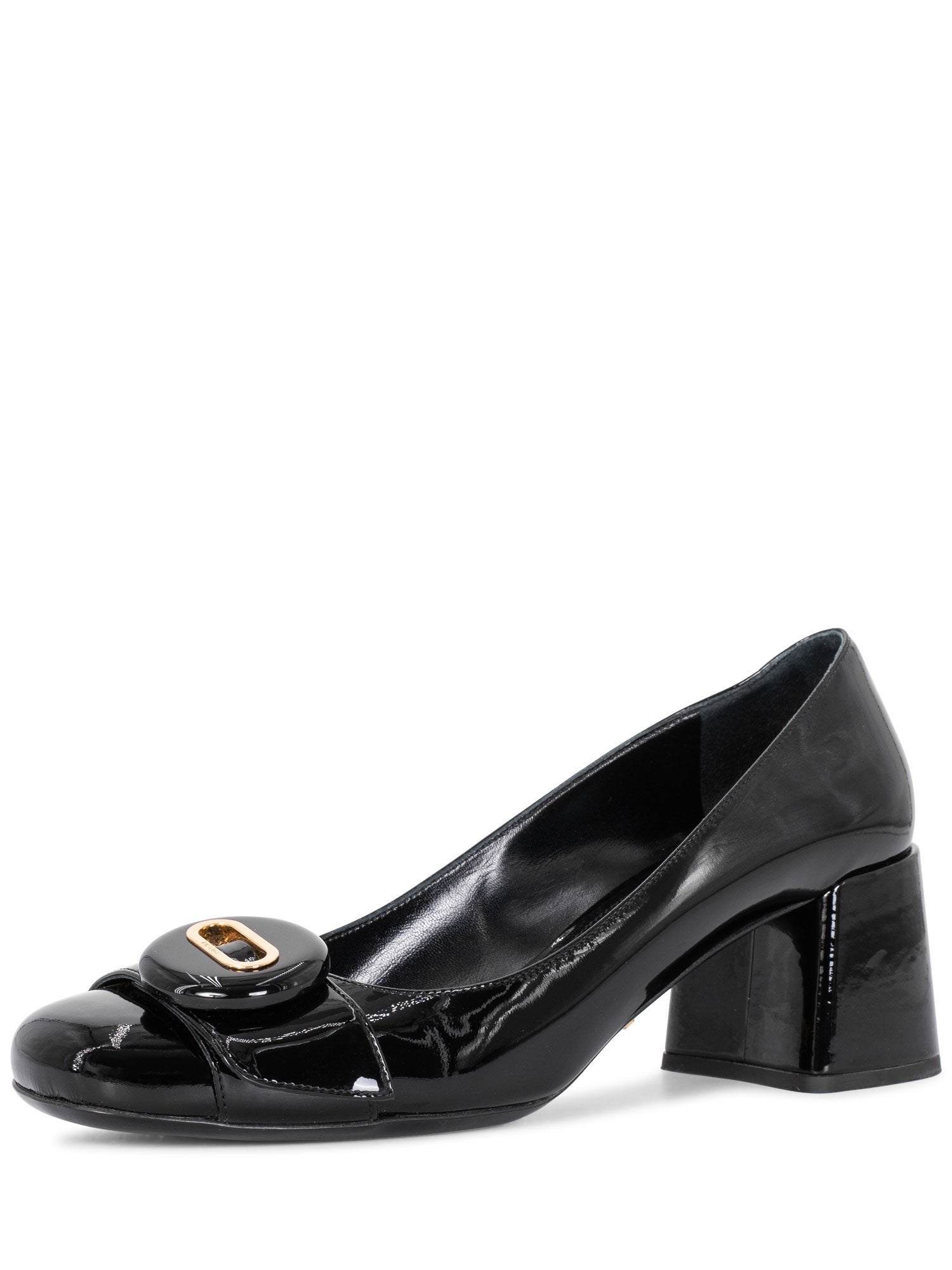 Prada Logo Patent Leather Block Heel Shoes Black