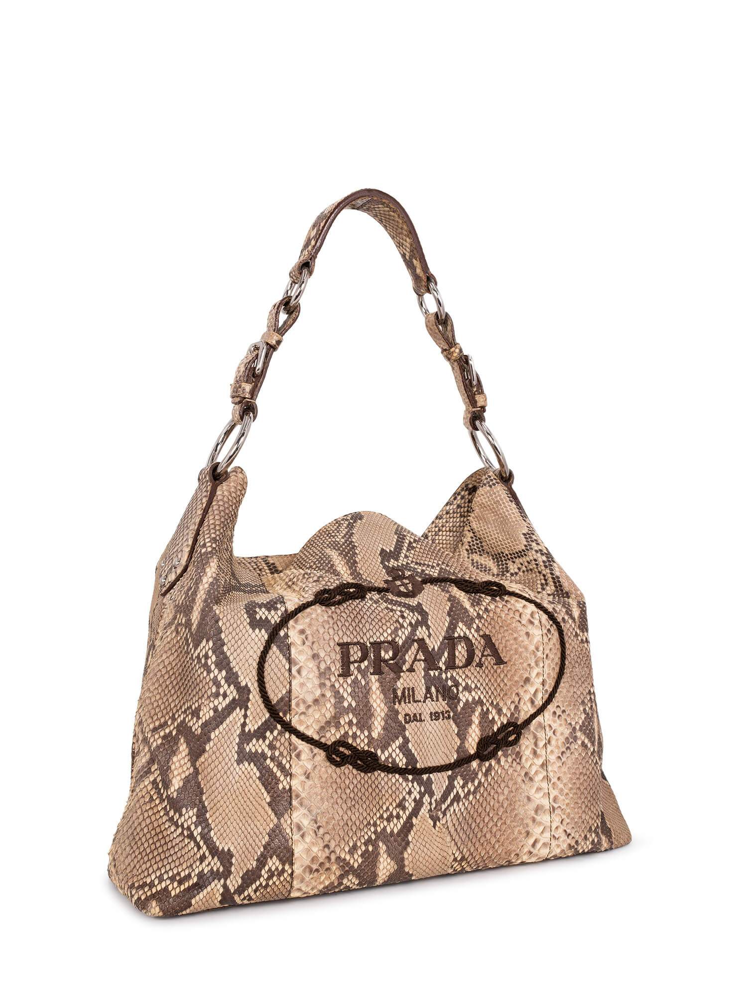 Prada Snakeskin Medium Shoulder Bag Beige