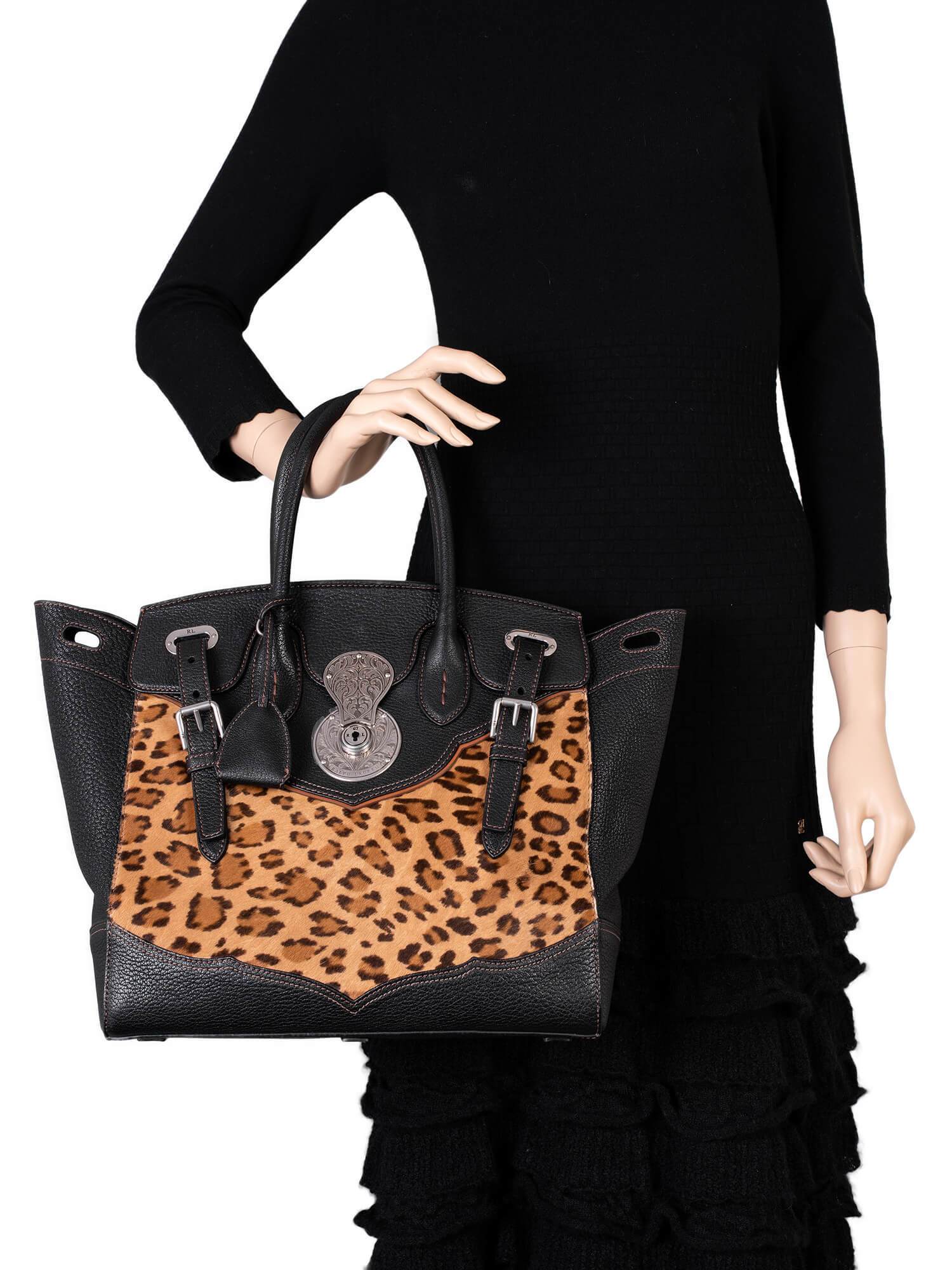 Ralph Lauren Leather Leopard Light Ricky Bag 33 Black