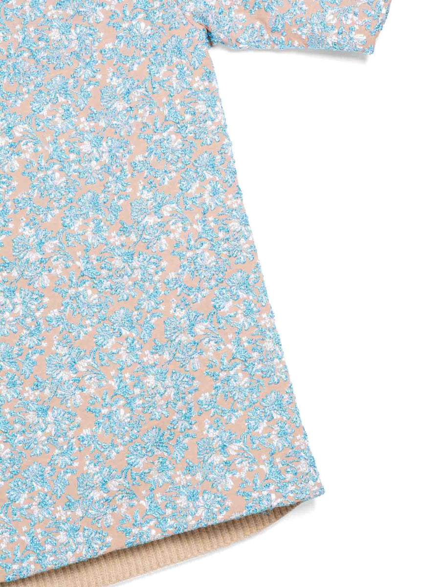 Rochas Knit Sparkly Brocade Short Sleeve Top Blue Gold