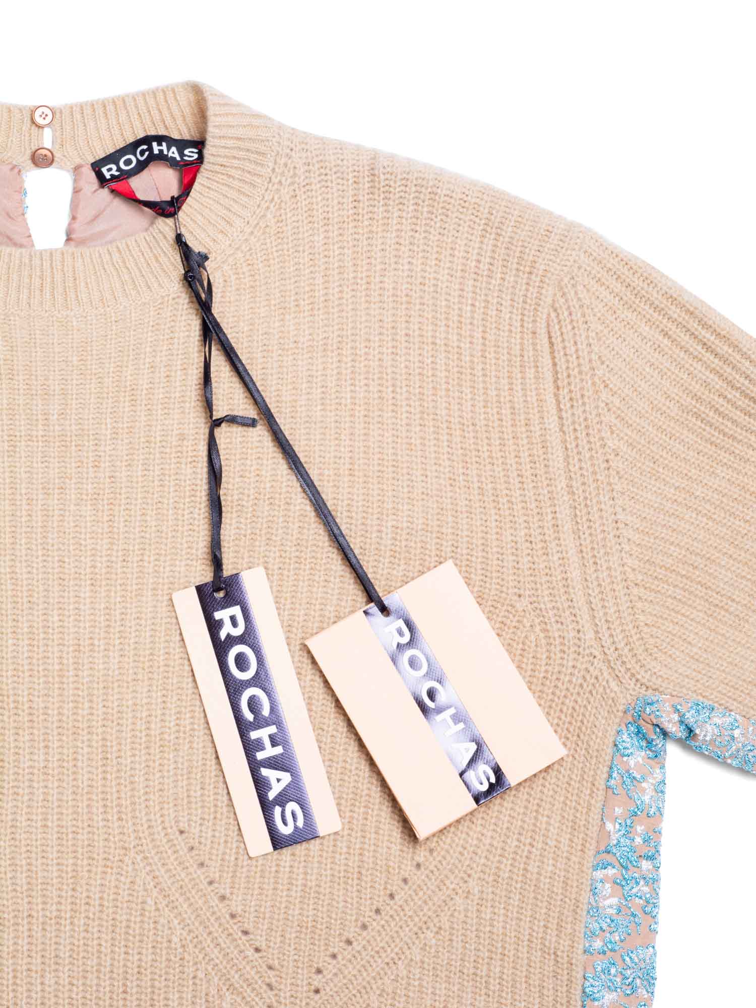 Rochas Knit Sparkly Brocade Short Sleeve Top Blue Gold