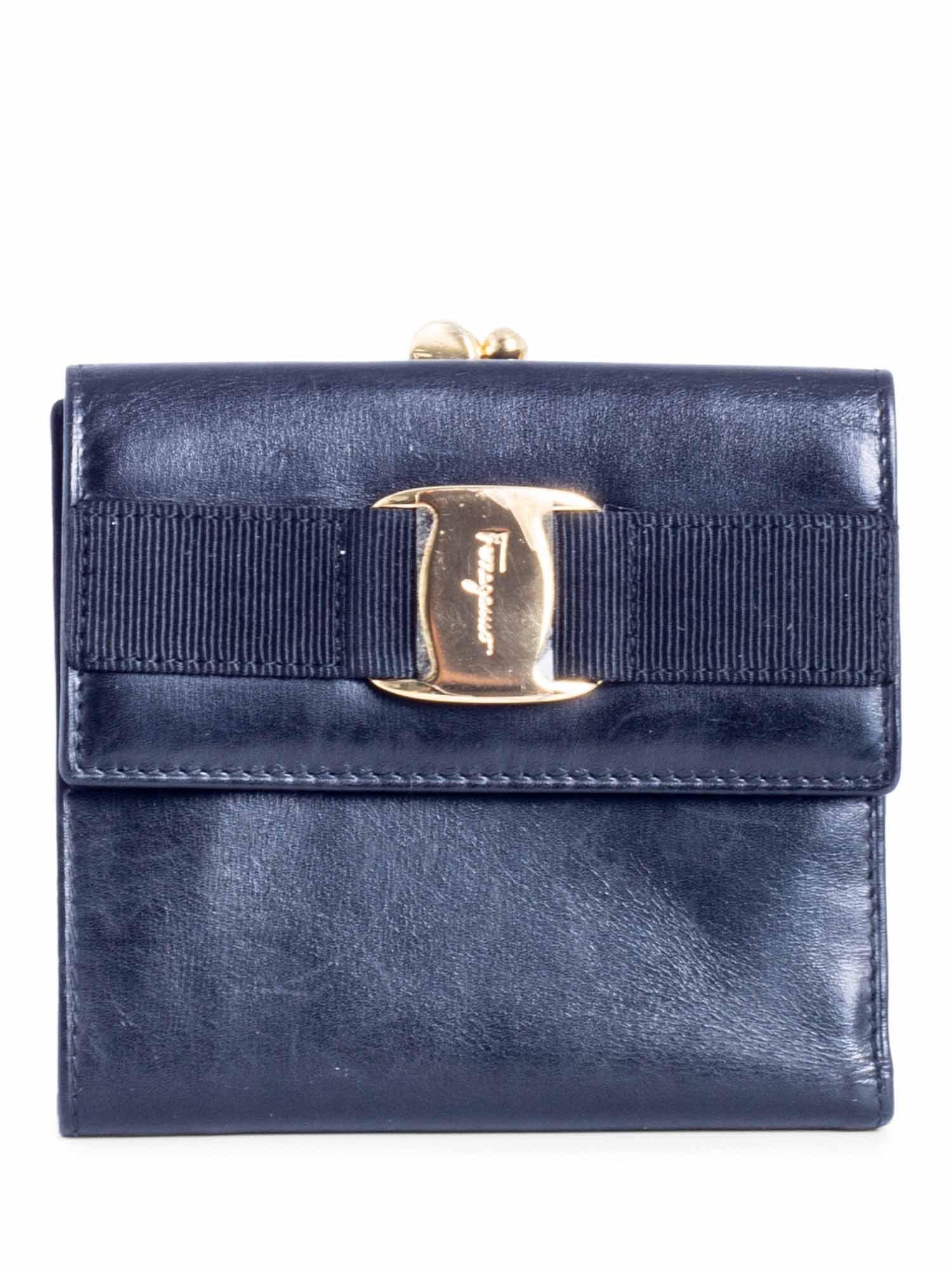 Salvatore Ferragamo Leather Compact Kiss-lock Bifold Wallet Black