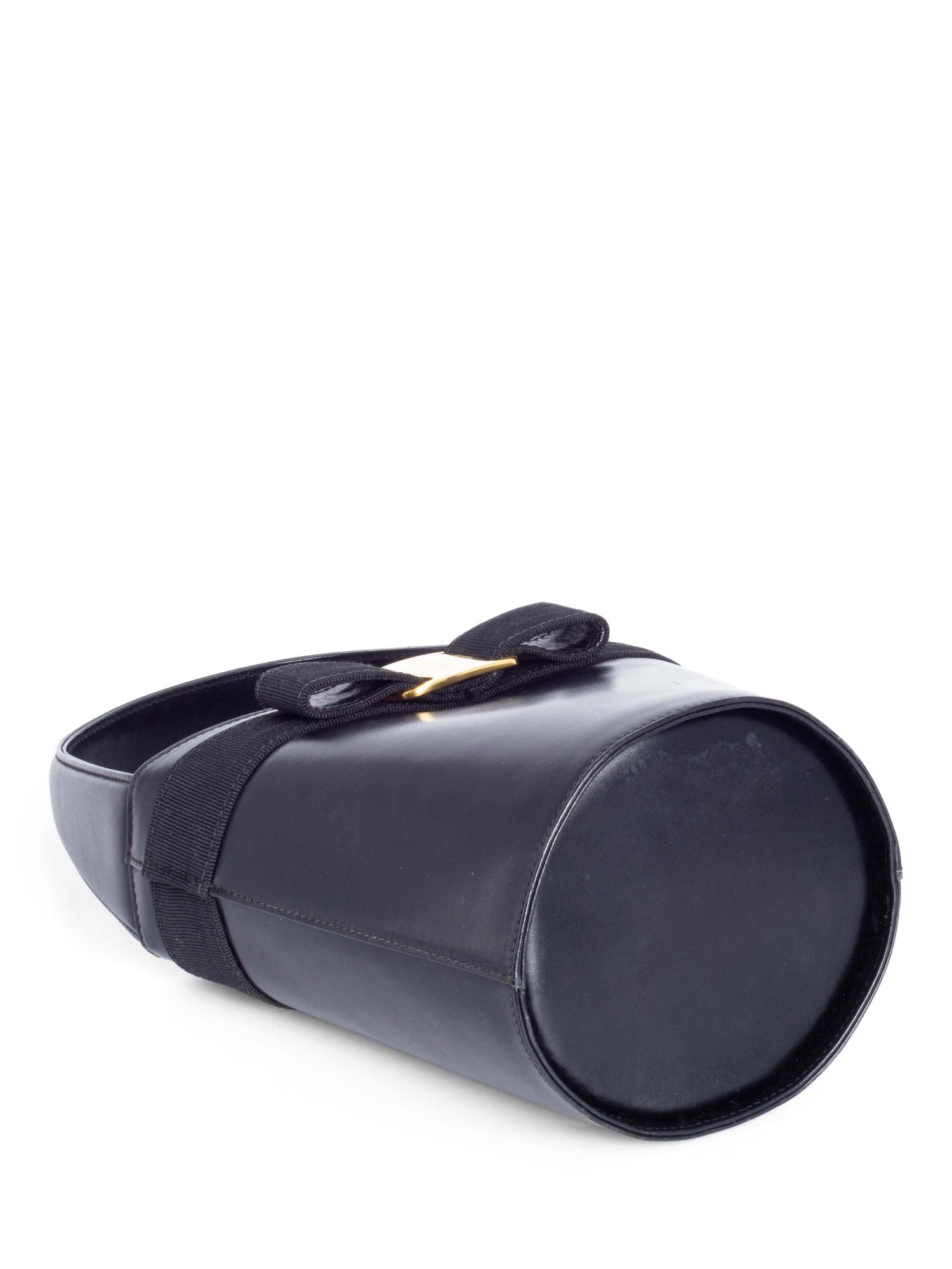 Salvatore Ferragamo Leather Top Handle Bucket Bag Black