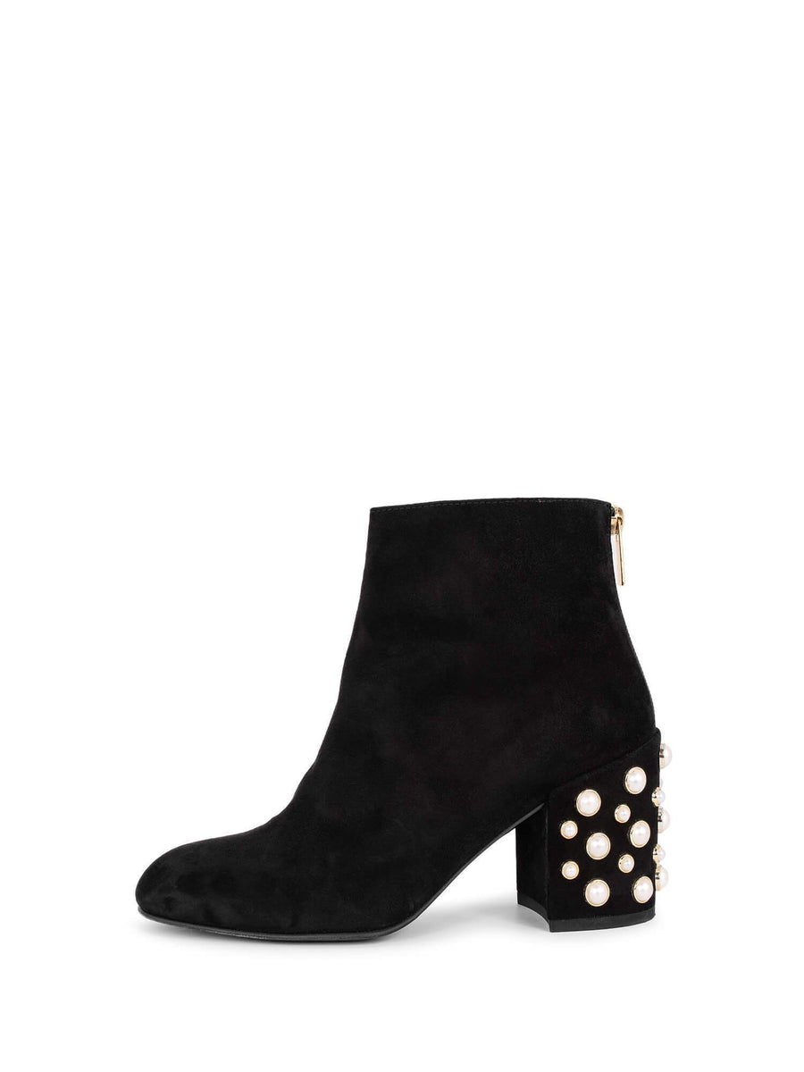 Stuart Weitzman Suede Pearl Ankle Boots Black