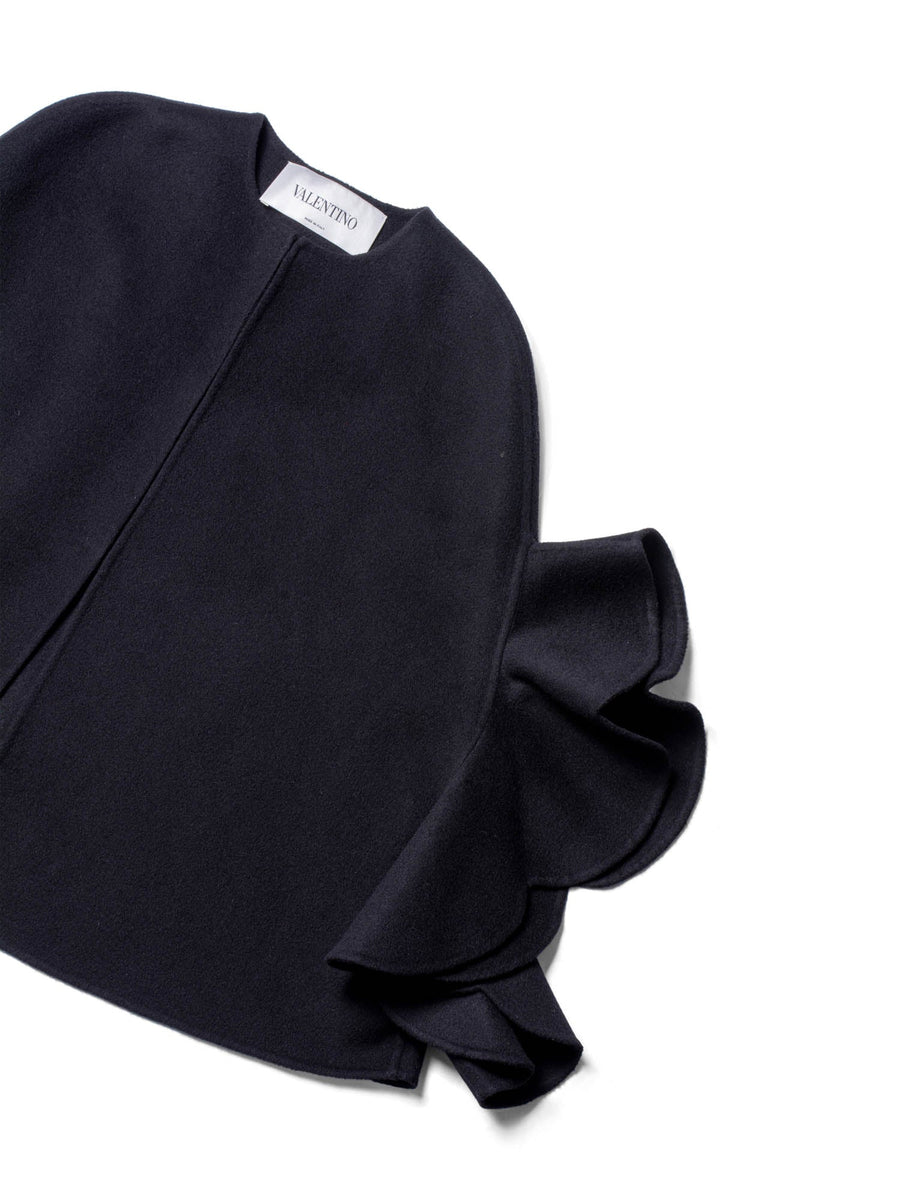 Valentino Cashmere Ruffled Cape Black