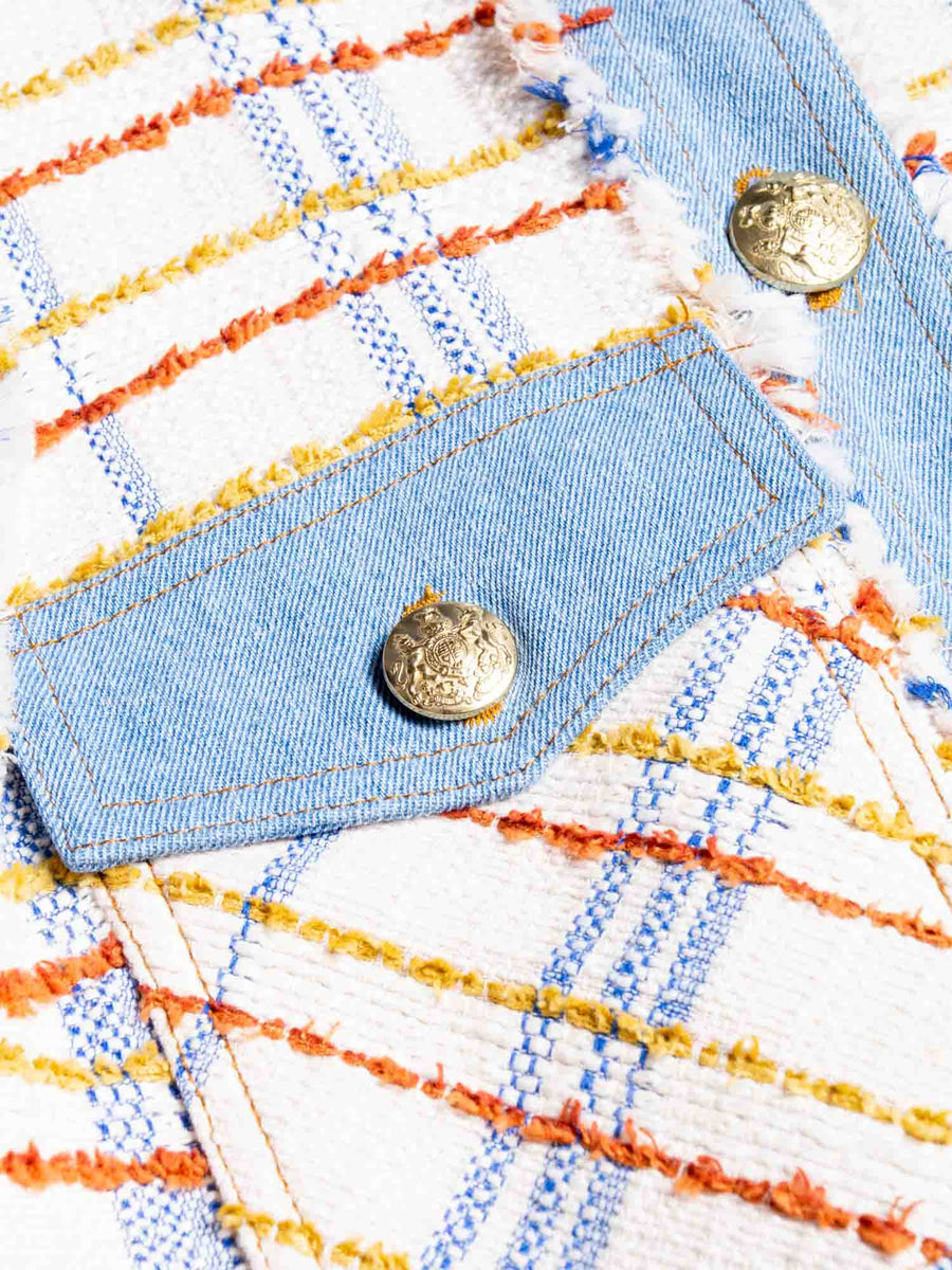Veronica Beard Tweed Denim Cropped Jacket Multicolor